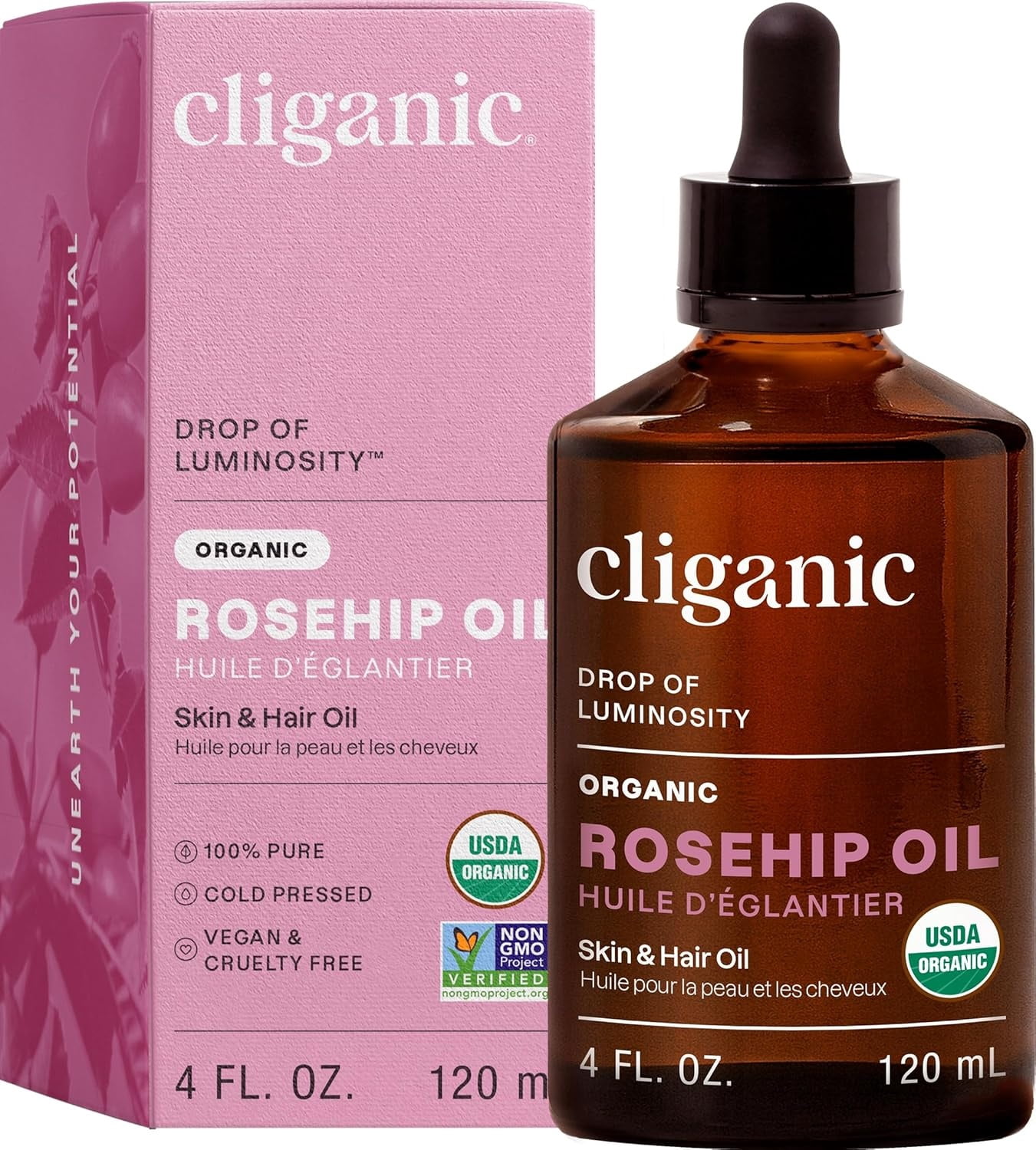 Cliganic Organic Rosehip Oil, 100% Pure, Cold Pressed for Skin, Hair ...