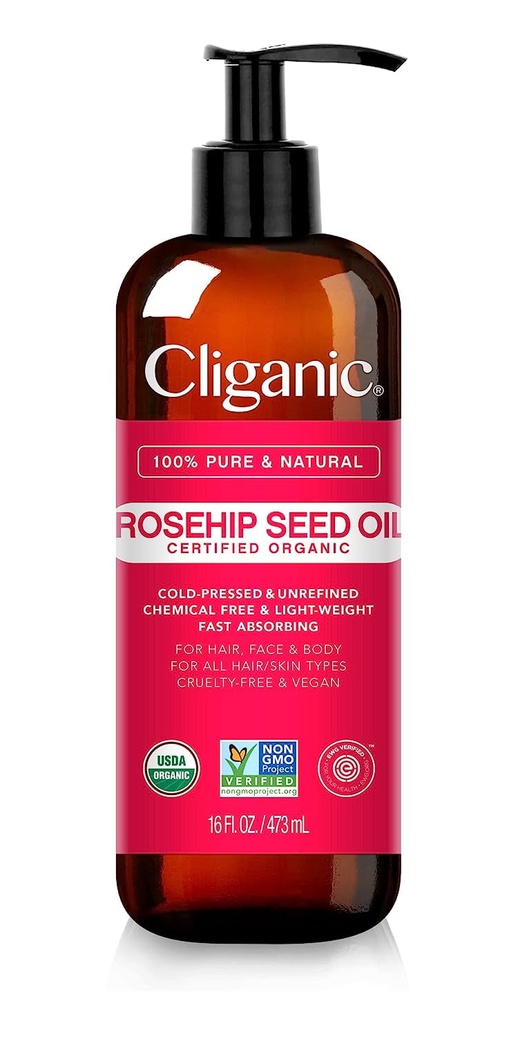 Cliganic Organic Rosehip Seed Oil 16oz with Pump for Face, 100% Pure ...