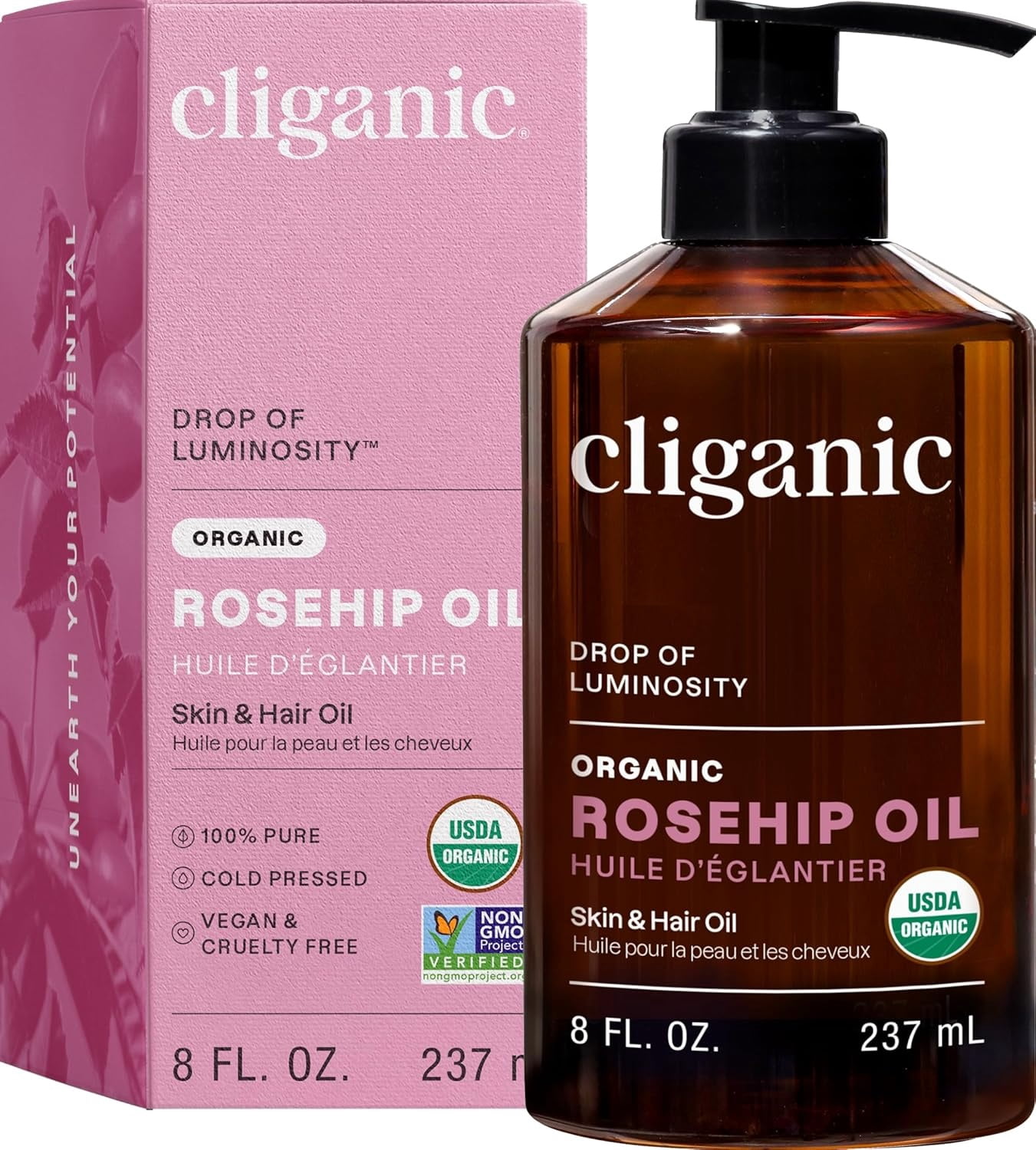 Cliganic USDA Organic Rosehip Health Oil, Hexane Free, 100% Pure, Cold ...