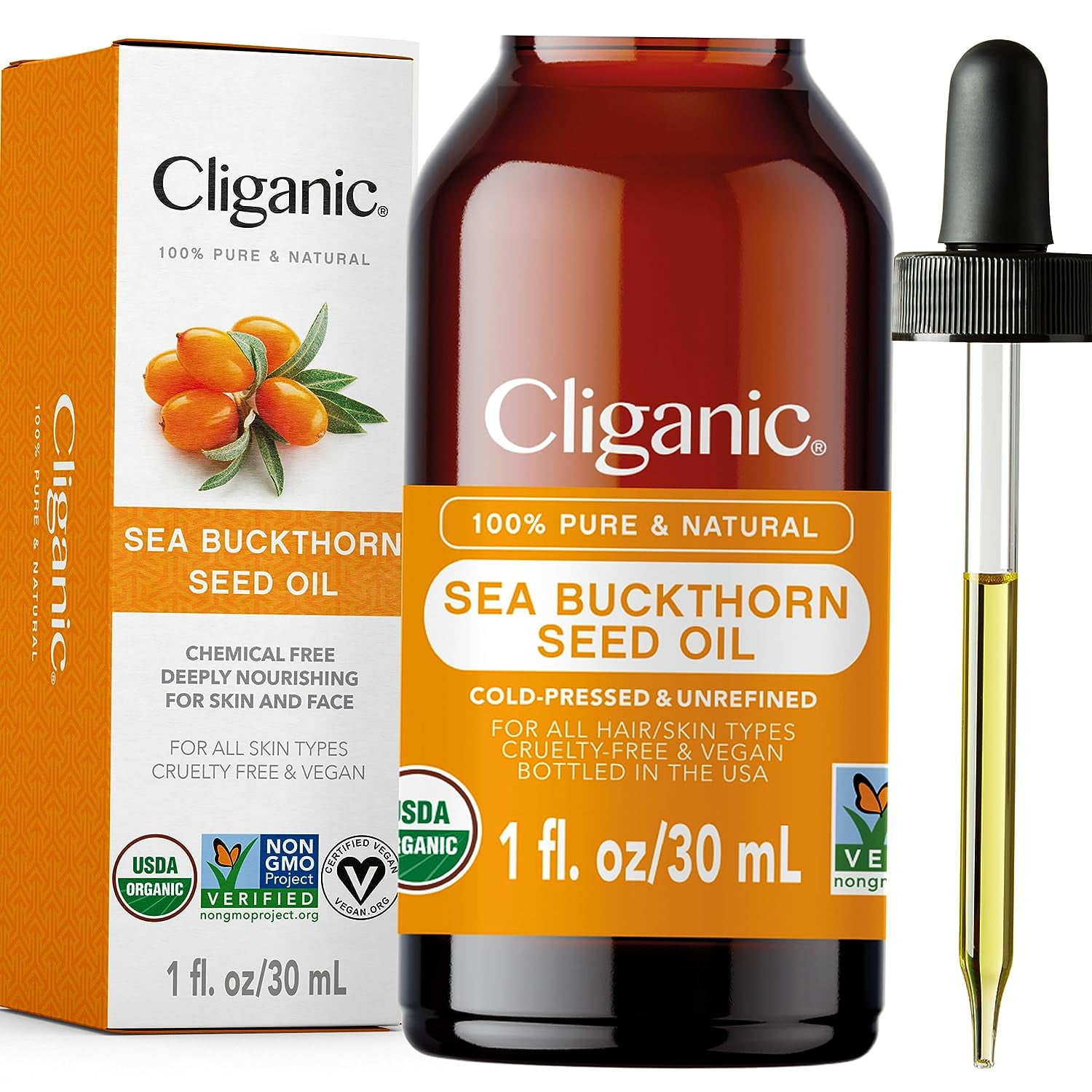 Cliganic Organic Sea Buckthorn Oil, 100% Pure - for Skin & Face, Cold ...