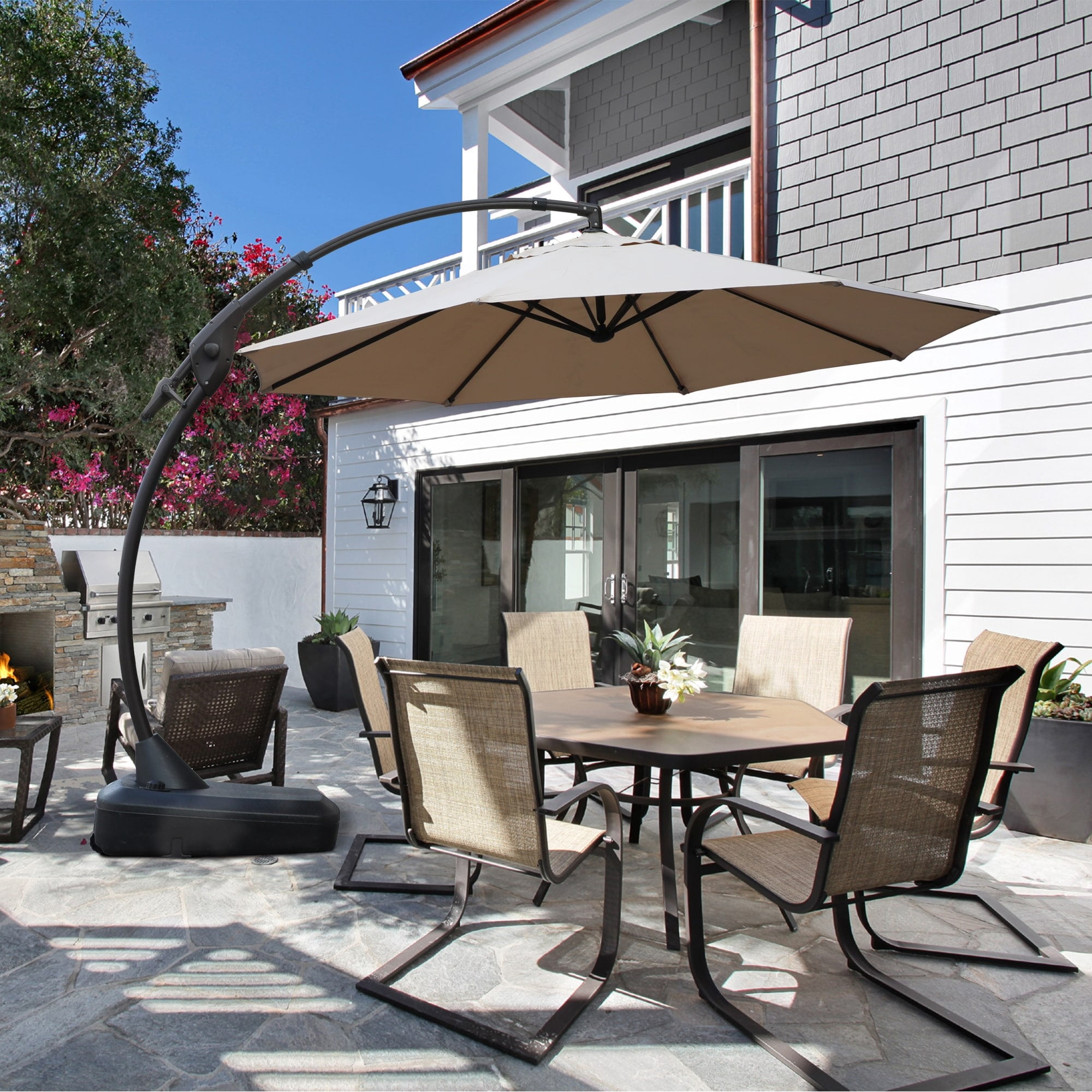 Clihome 12 ft. Aluminum Round Curved Cantilever Patio Umbrella with ...