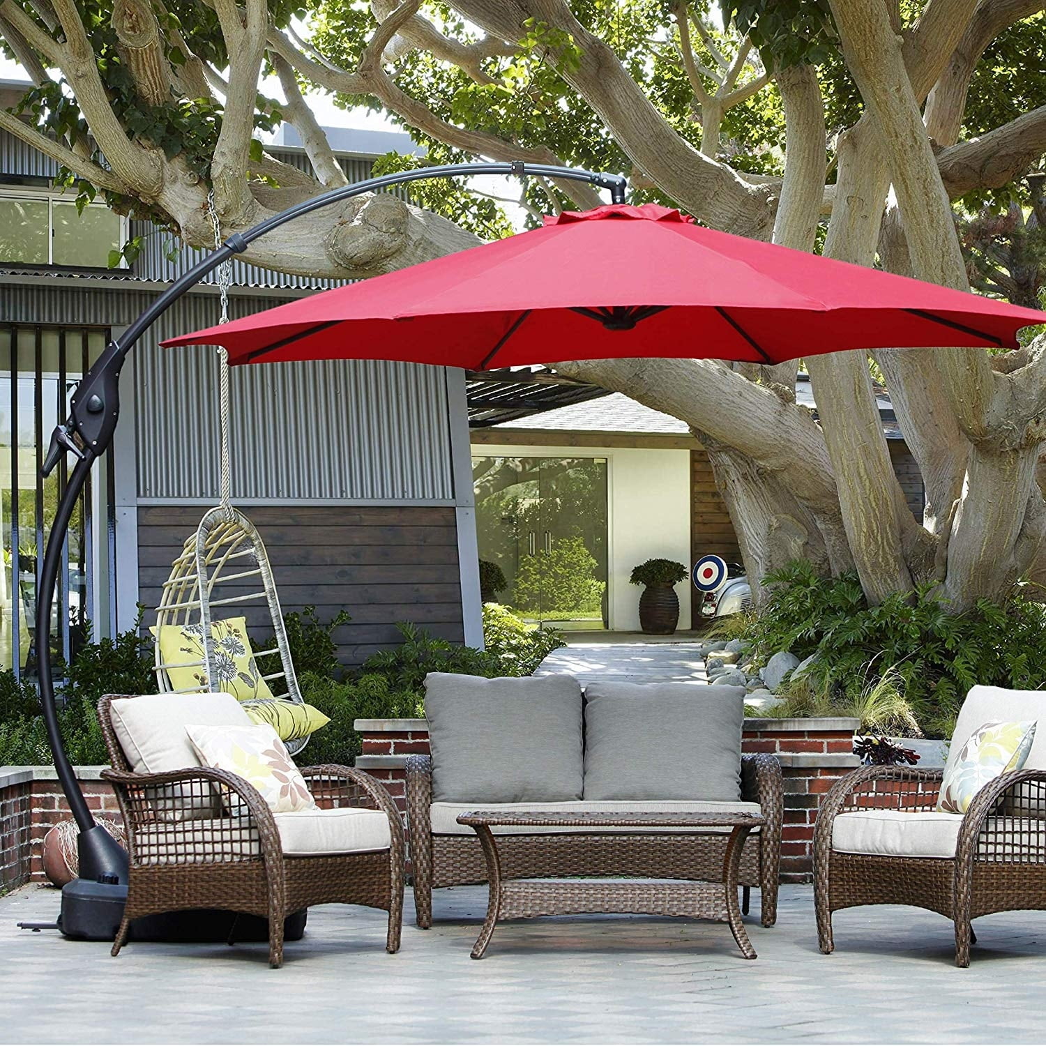 Clihome 12 ft. Aluminum Round Curved Cantilever Patio Umbrella with ...