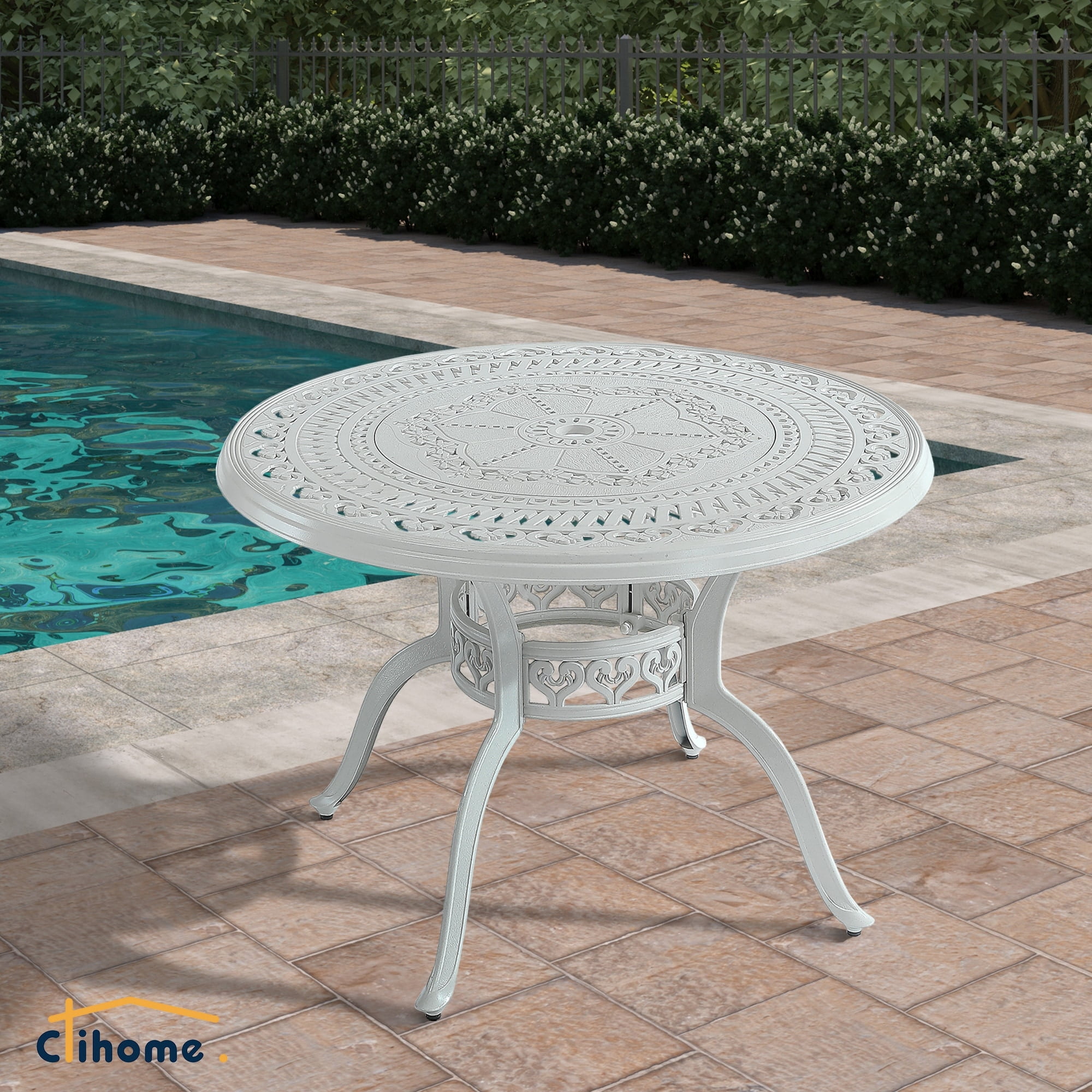 Clihome 40" Outdoor Durable Cast Aluminum Construction Patio Dining ...
