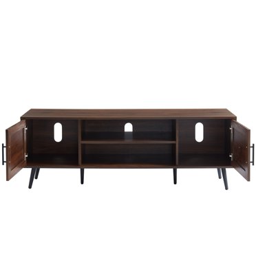 OKD Rattan TV Stand for a 75-inch TV，Wood TV Console Entertainment ...