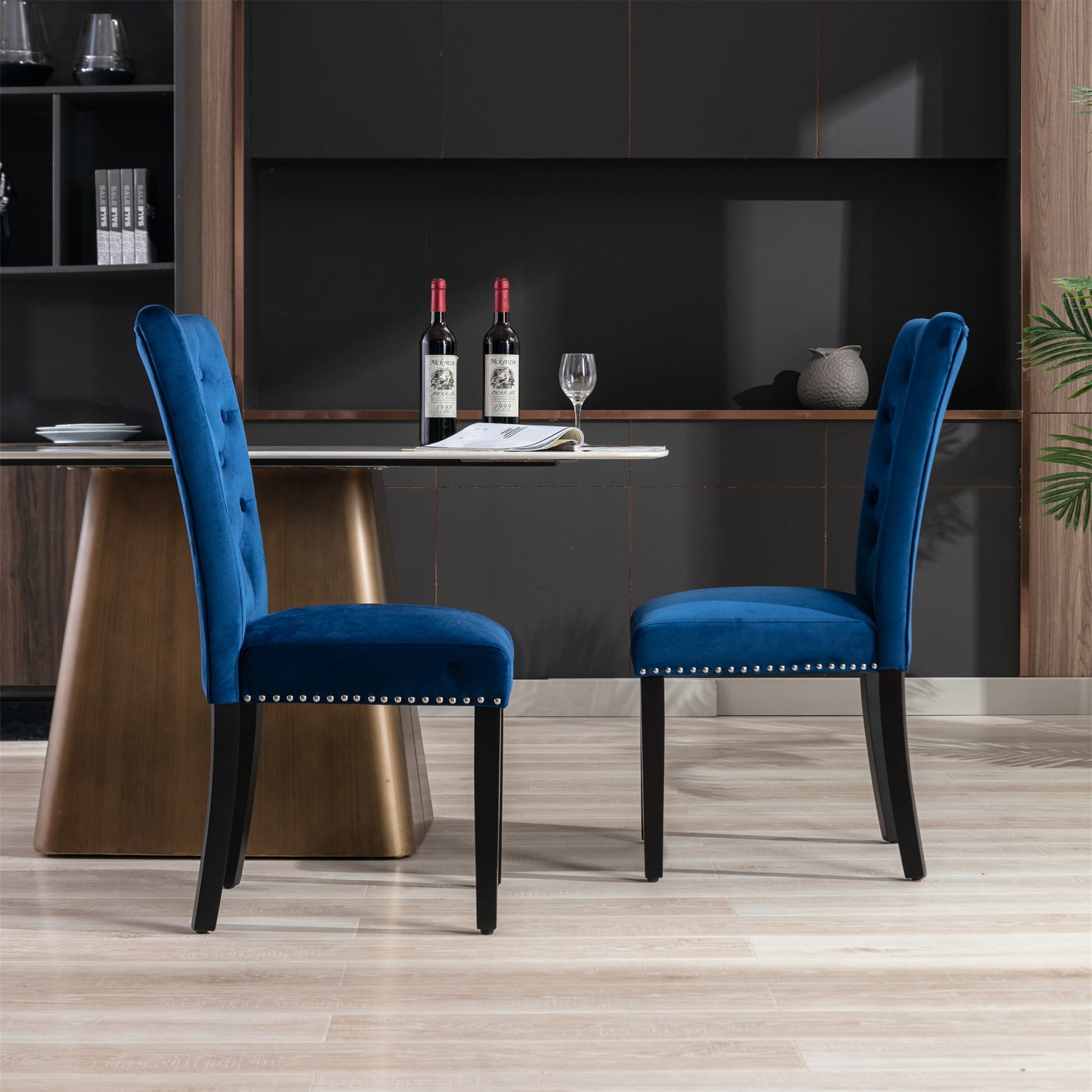 Clihome Modern Style Velvet Upholstered Dining Chairs (Set of 2) Blue ...