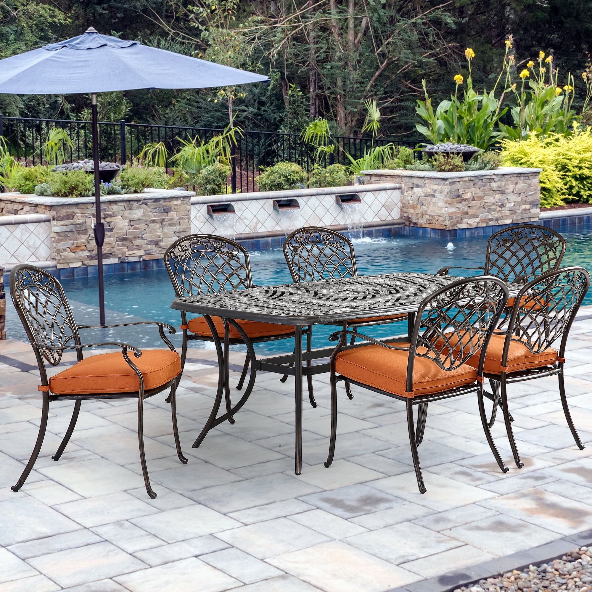 Clihome Outdoor 73"x39" Rectangle Cast Aluminum Dining Table for 6 ...