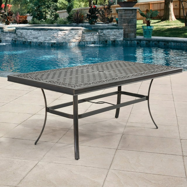 Clihome Outdoor Cast Aluminum Patio Dining Table with Umbrella Hole, 67 ...