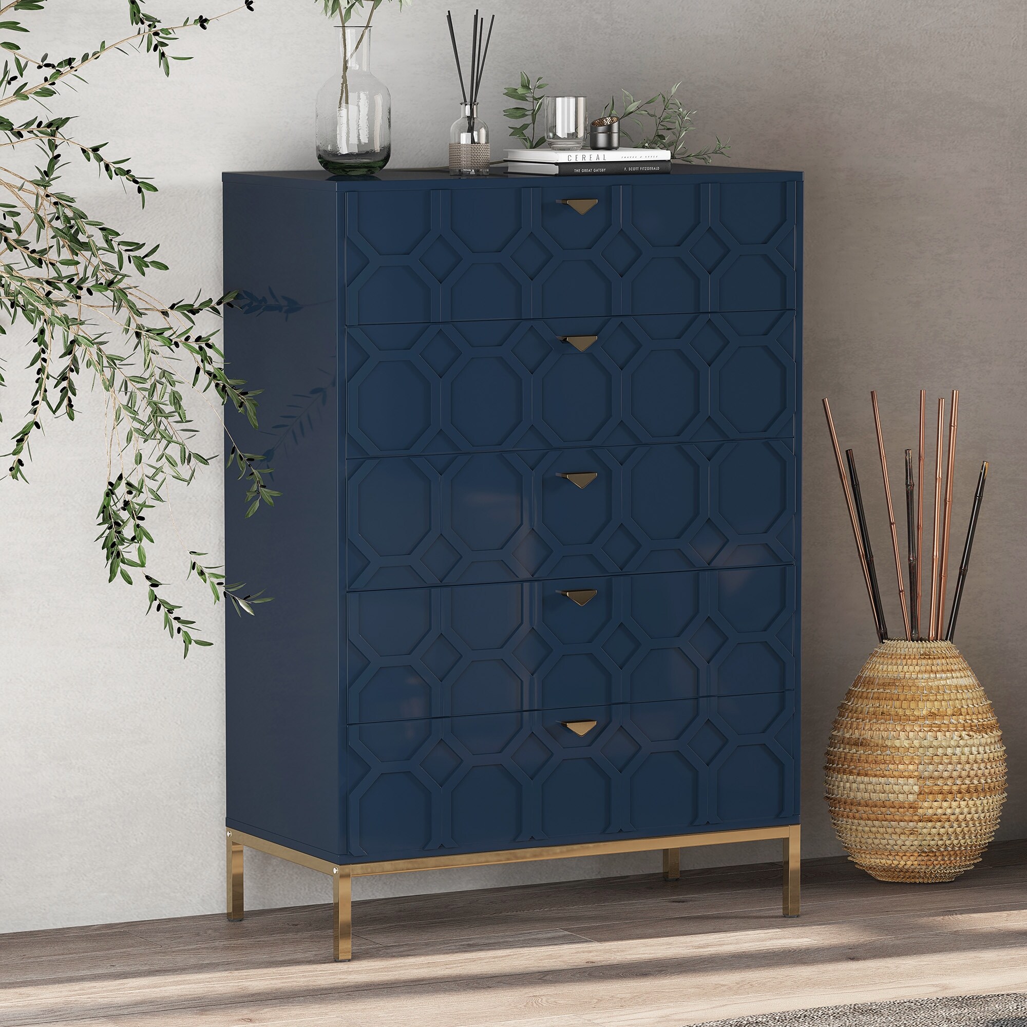 Clihome Wooden 5-Drawer Storage Chest Blue - Walmart.com