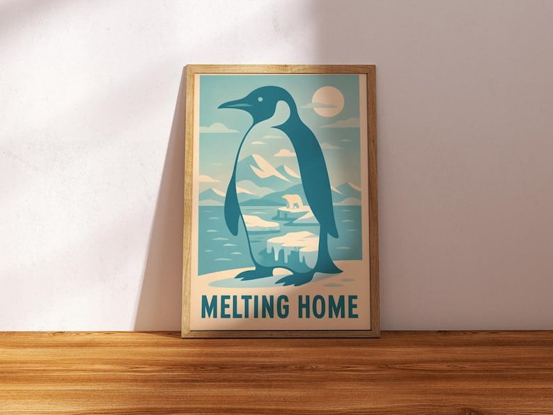 Climate Change Penguin Polar Bear Eco poster Wall Art Decor 16x24 ...