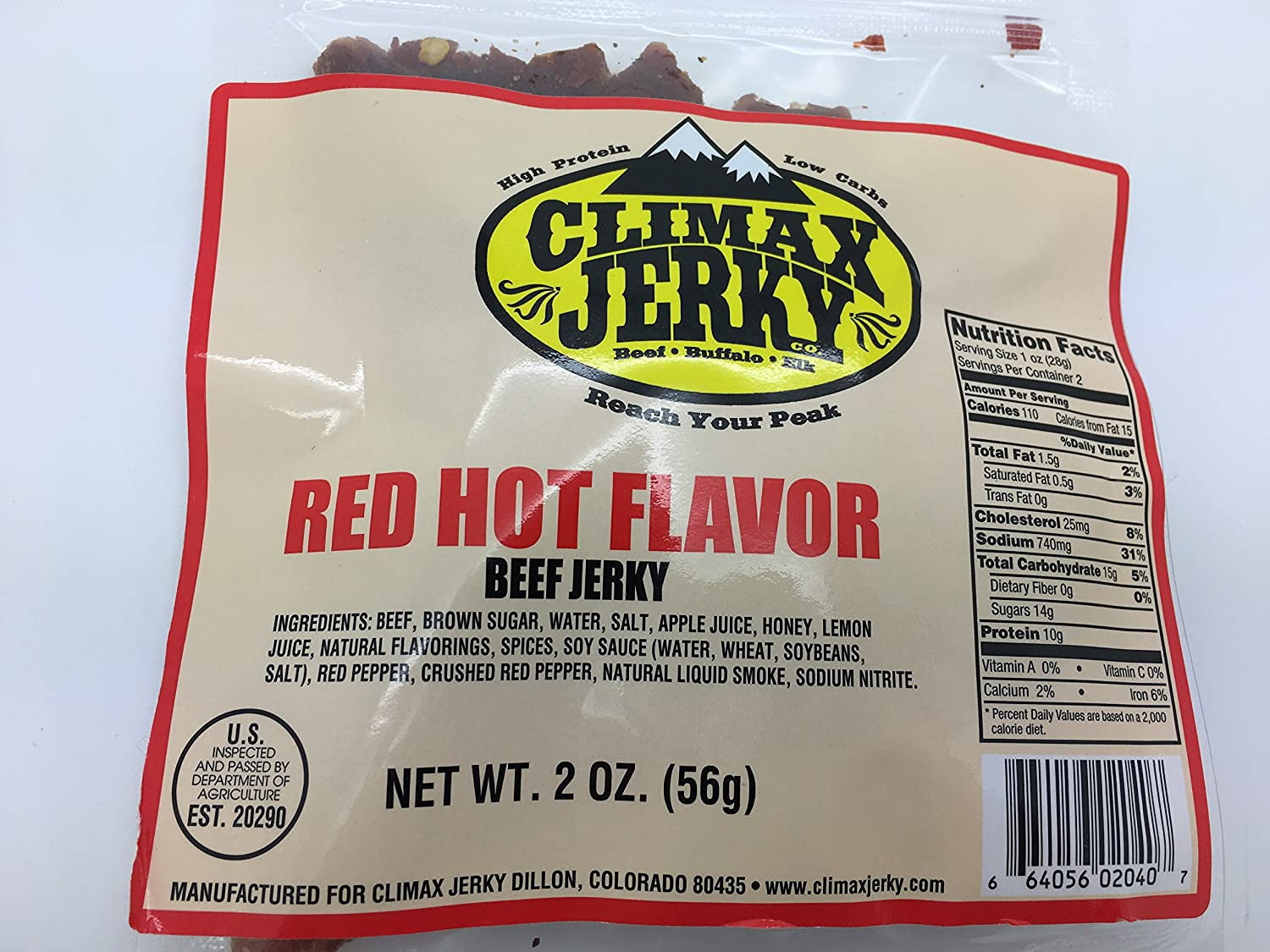 Climax Premium Cut Red Hot 2 OZ. Beef Jerky - High Protein - Walmart.com