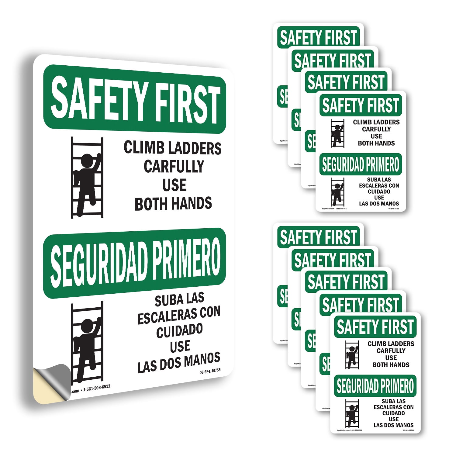 Climb Ladders Carefully Bilingual OSHA SAFETY FIRST Vinyl Decal Label ...