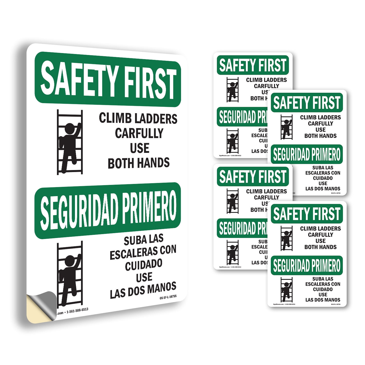 Climb Ladders Carefully Bilingual OSHA SAFETY FIRST Vinyl Decal Label 7 ...
