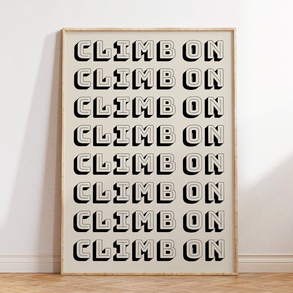 Climb On Retro Mountaineering Wall Poster, Stretched Canvas 16x20in ...