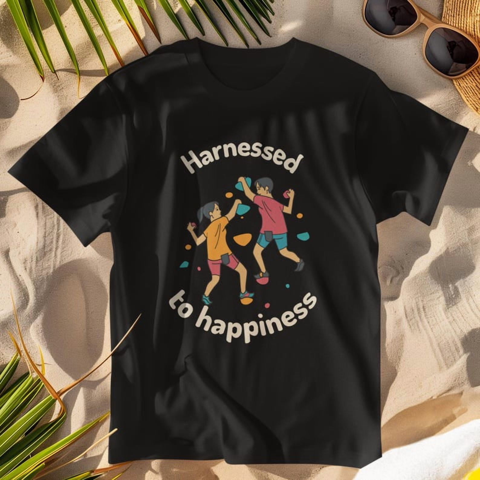 Climber Enthusiast Couple T-Shirt, Harnessed to happiness Unisex ...