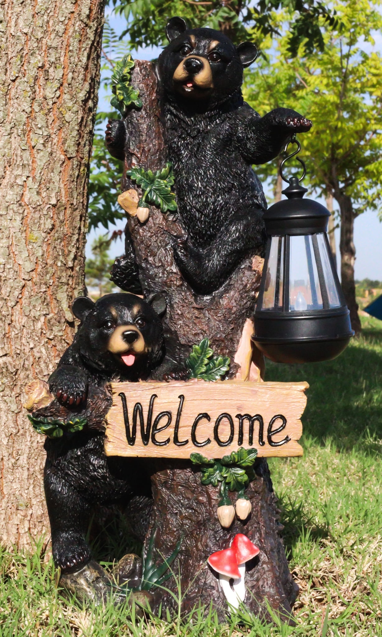 Climbing Black Bear Cubs Solar LED Lantern - Outdoor Garden Light ...