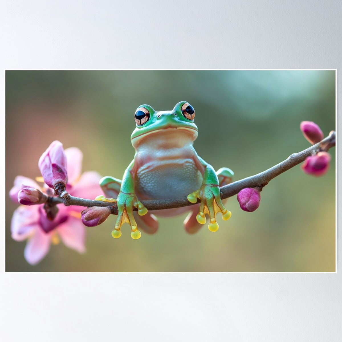 Climbing Cheerful Frog On A Stem With Flowerbuds So Hoppy #11 Poster ...