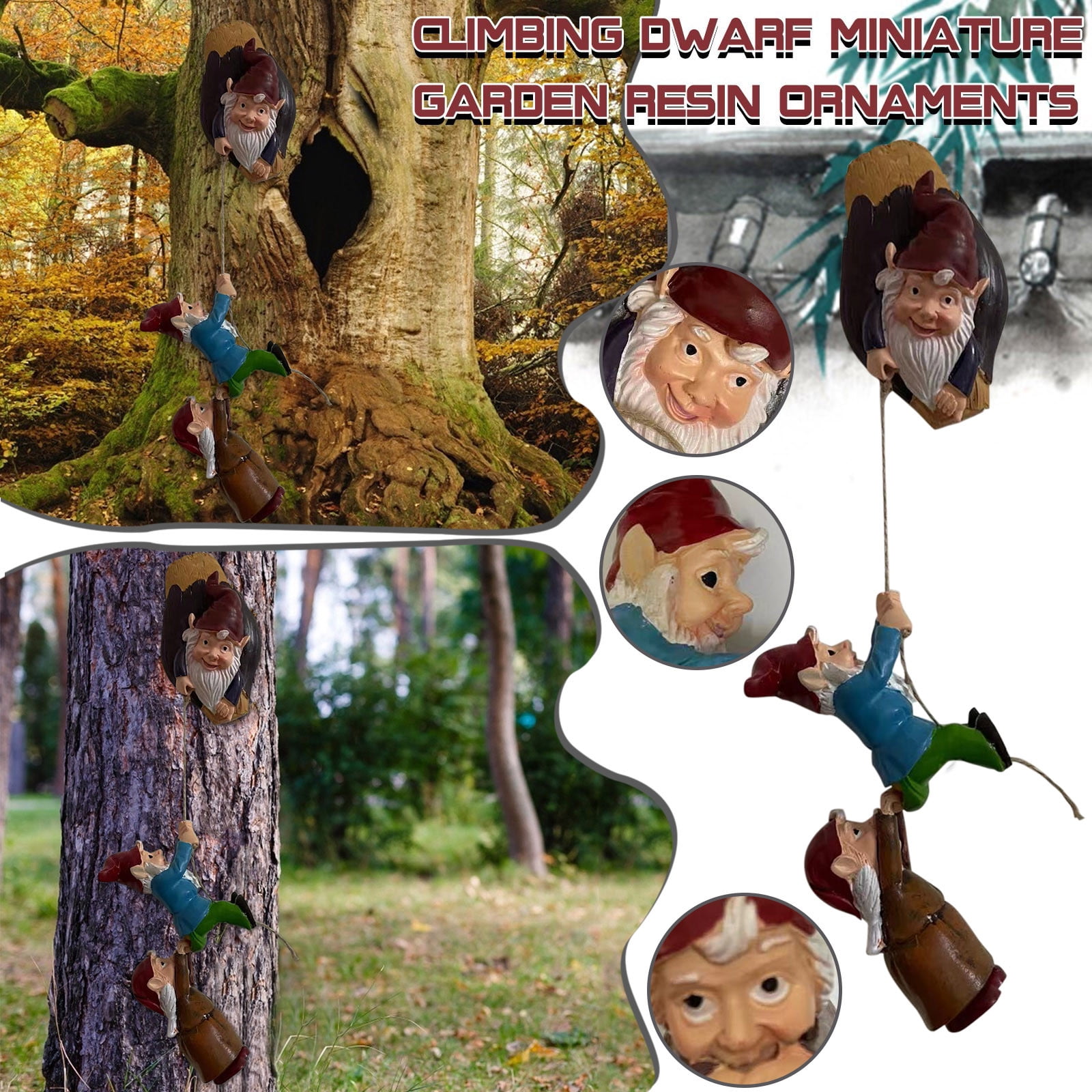 (Climbing Gnome Tree Hugger, Garden Gnome Statue Elf Gate Tree Hugger ...