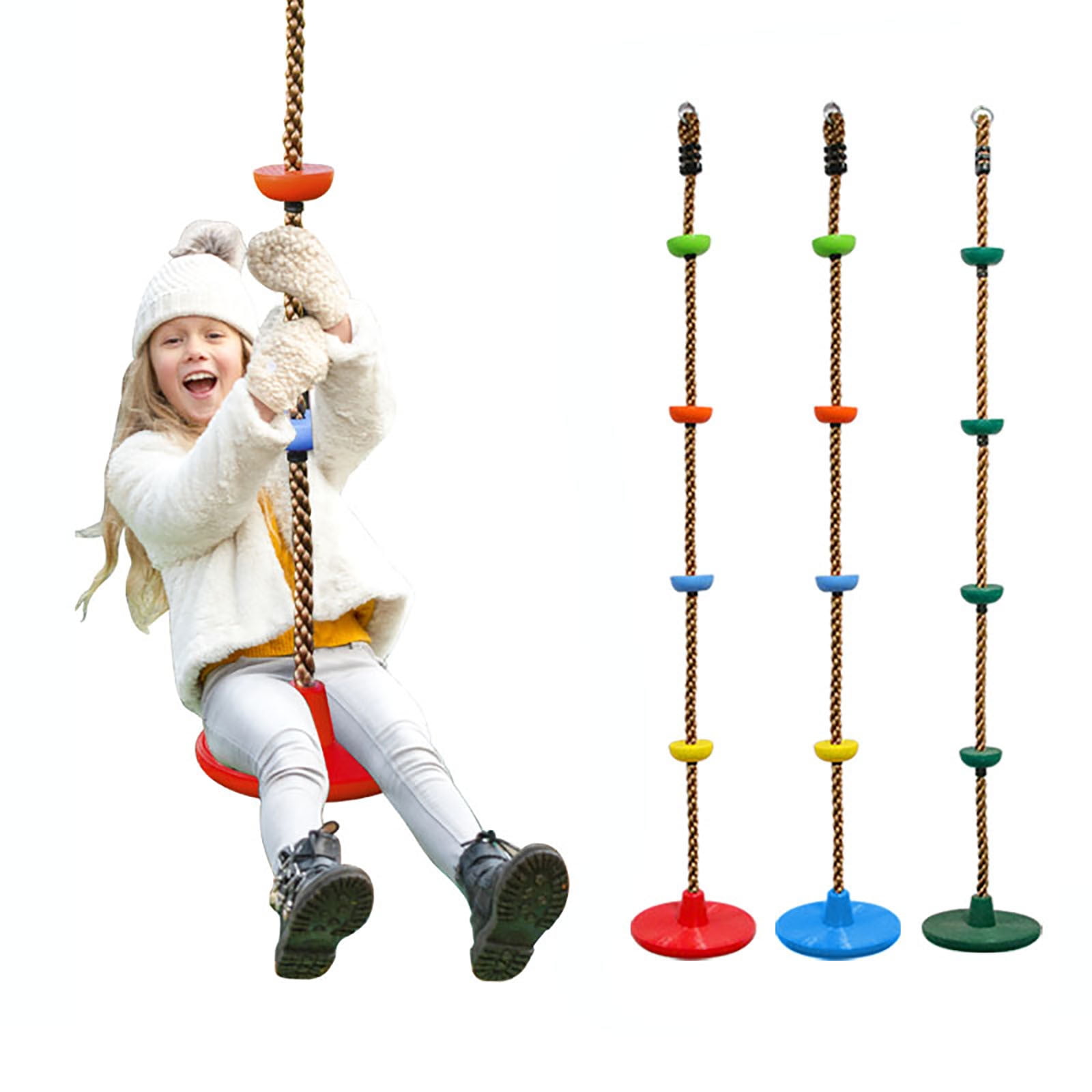 Climbing Rope with Disc Tree Seat, Kids Outdoor Swing Set, Adjustable 2 ...