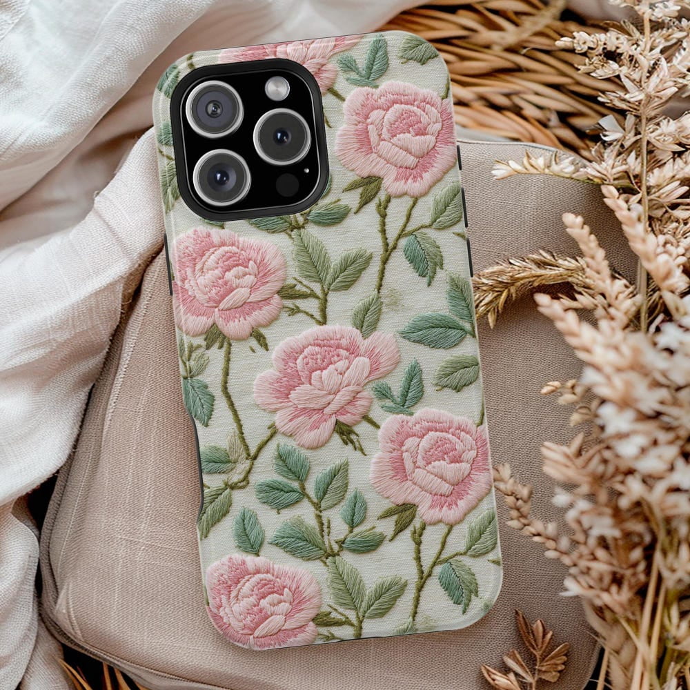 Climbing Rose Floral Faux Embroidery Compatible Phone Case for iPhone ...
