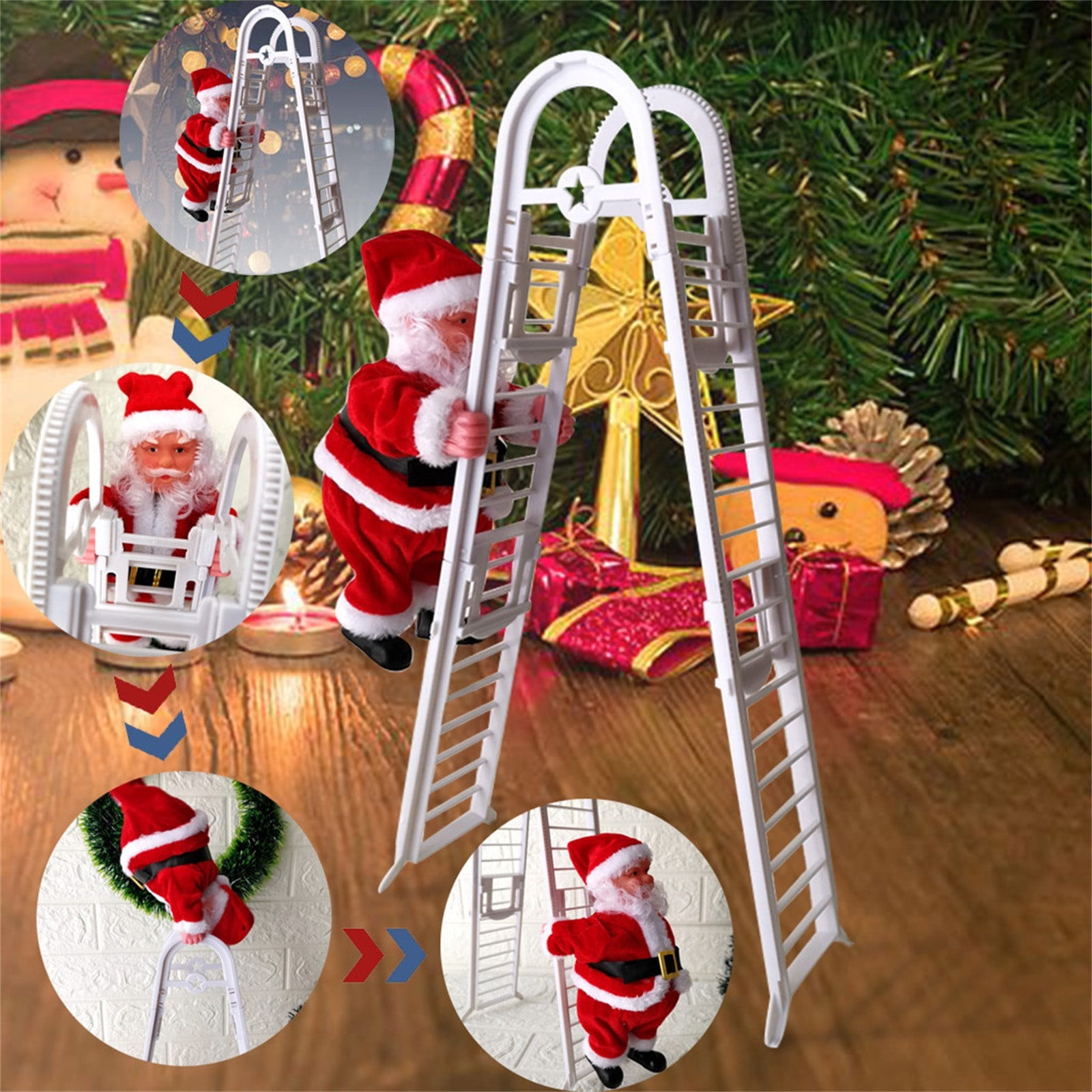 Climbing Santa,Electric Santa Climbing Ladder to Christmas Tree ...