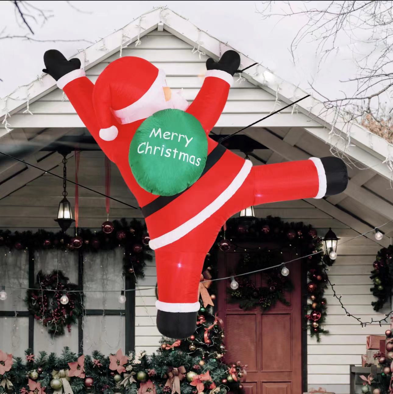 Climbing Santa Inflatable with LED Lights - Outdoor Christmas ...