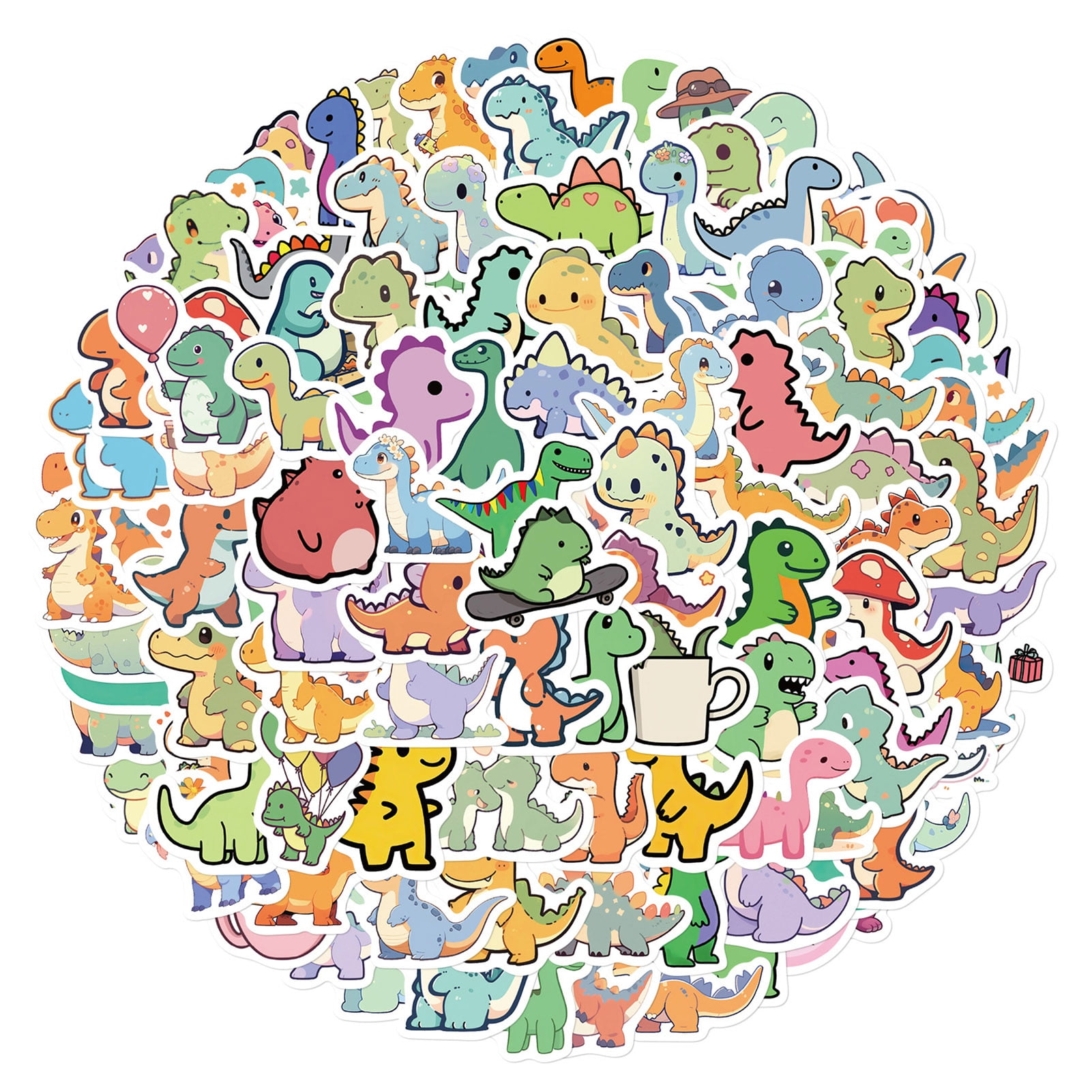 Clinaoy 100-Pack Cartoon Dinosaur Stickers – Waterproof PVC Decals for ...