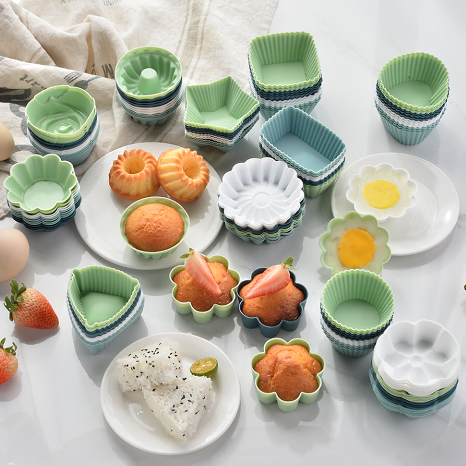 Clinaoy 12Pcs Silicone Muffin Cup Reusable Silicone Cupcake Baking Cups ...