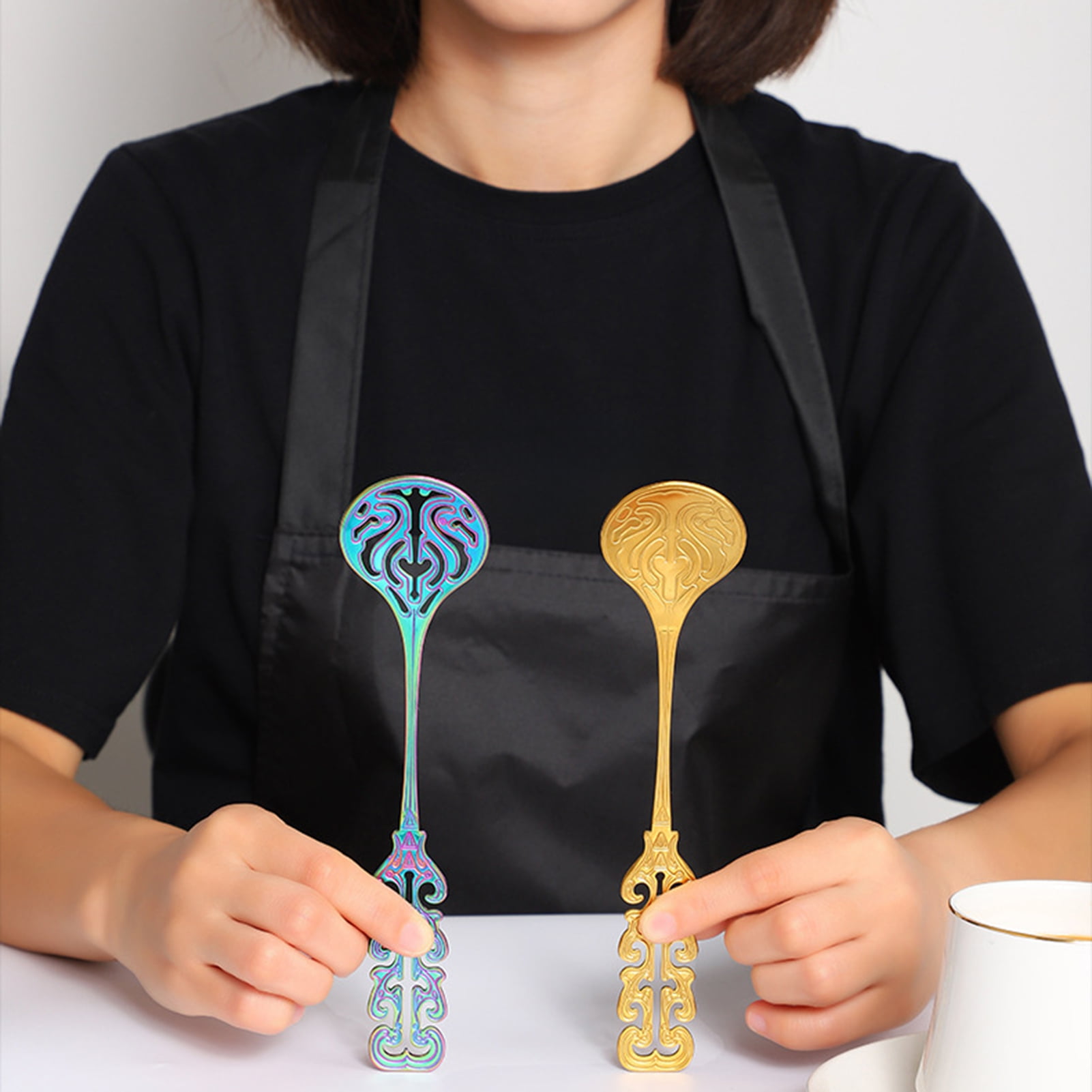 Clinaoy 304 Stainless Steel Spoon Vintage Hollow Handle Colorful ...