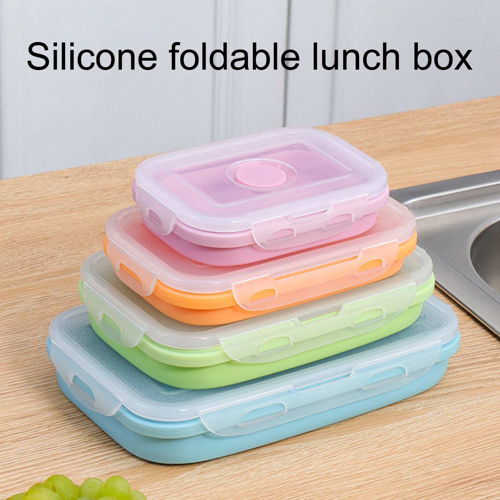 Clinaoy 350ML/800ML Silicone Folding Lunch Box Portable Lightweight ...