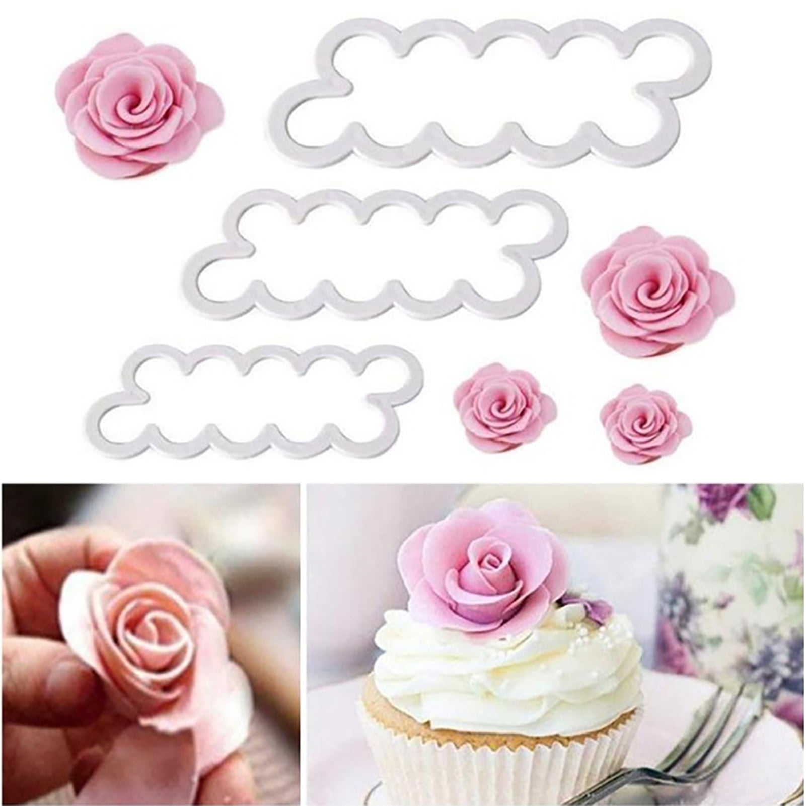 Clinaoy 3Pcs Fondant Mold Non-stick Quick Release Plastic Rose ...
