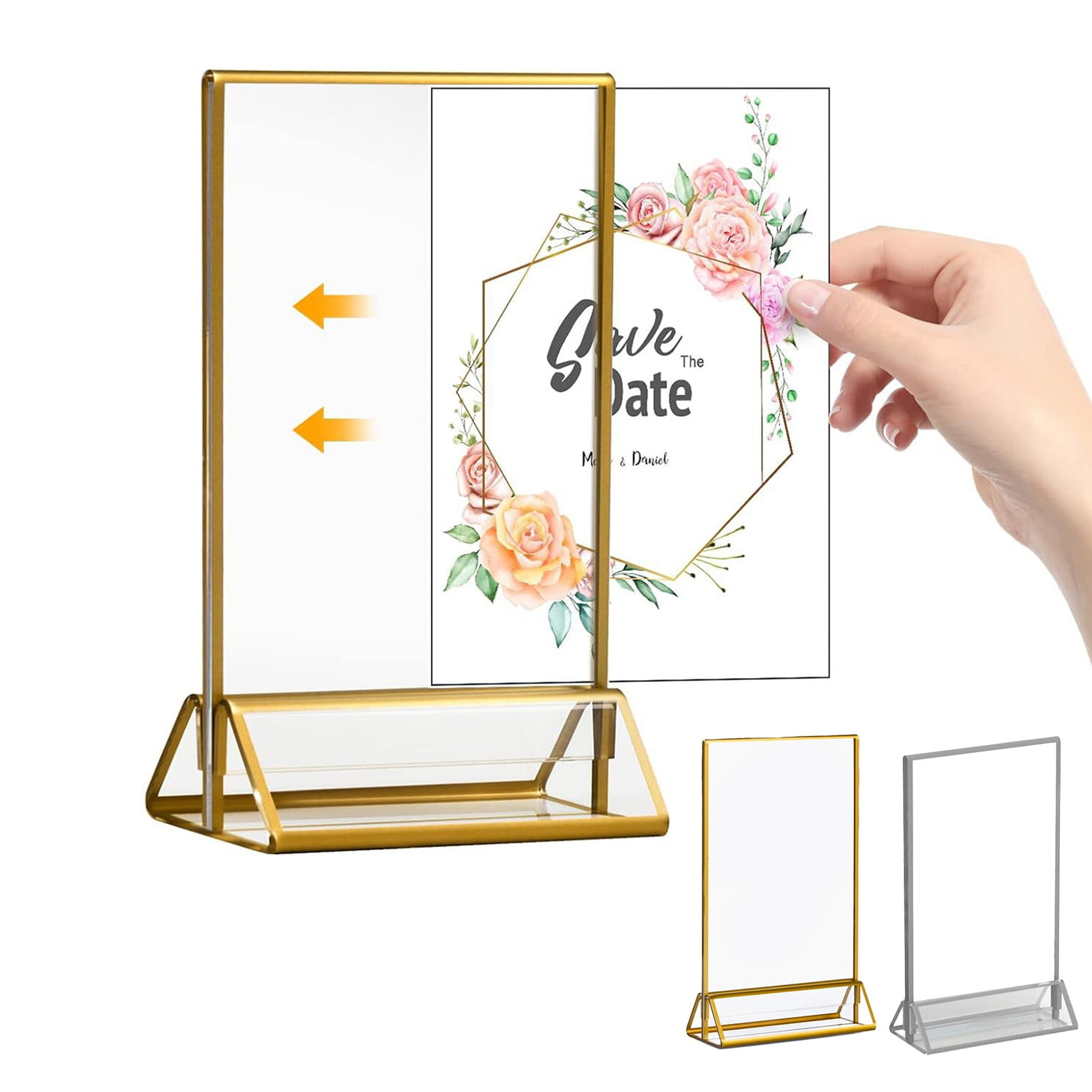 Clinaoy 3Pcs Golden Acrylic Sign Holder Double-Sided Photo Frame Flyer ...
