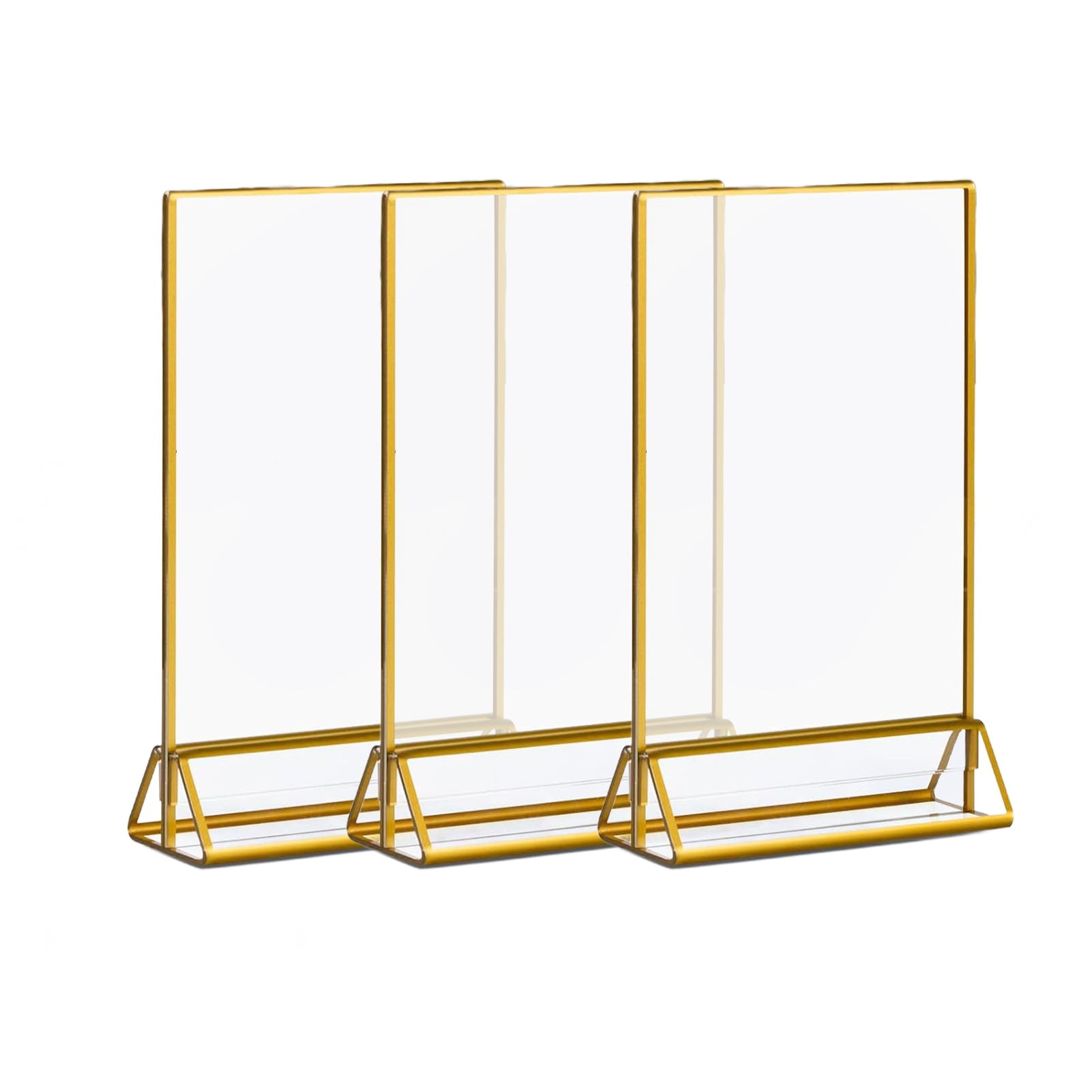 Clinaoy 3Pcs Golden Acrylic Sign Holder Double-Sided Photo Frame Flyer ...