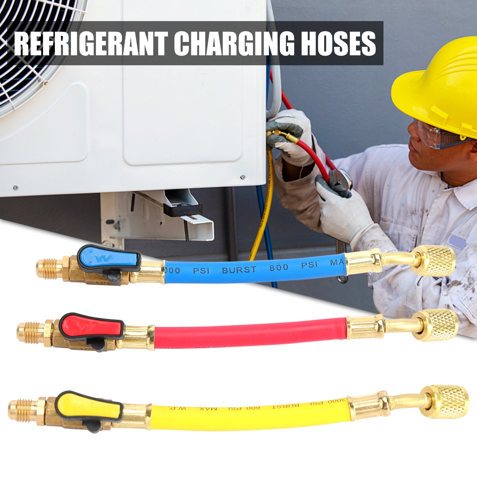 Clinaoy 3Pcs Refrigerant Charging Hoses Color Coded High Working Pressure 1/4inch SAE Ball ...