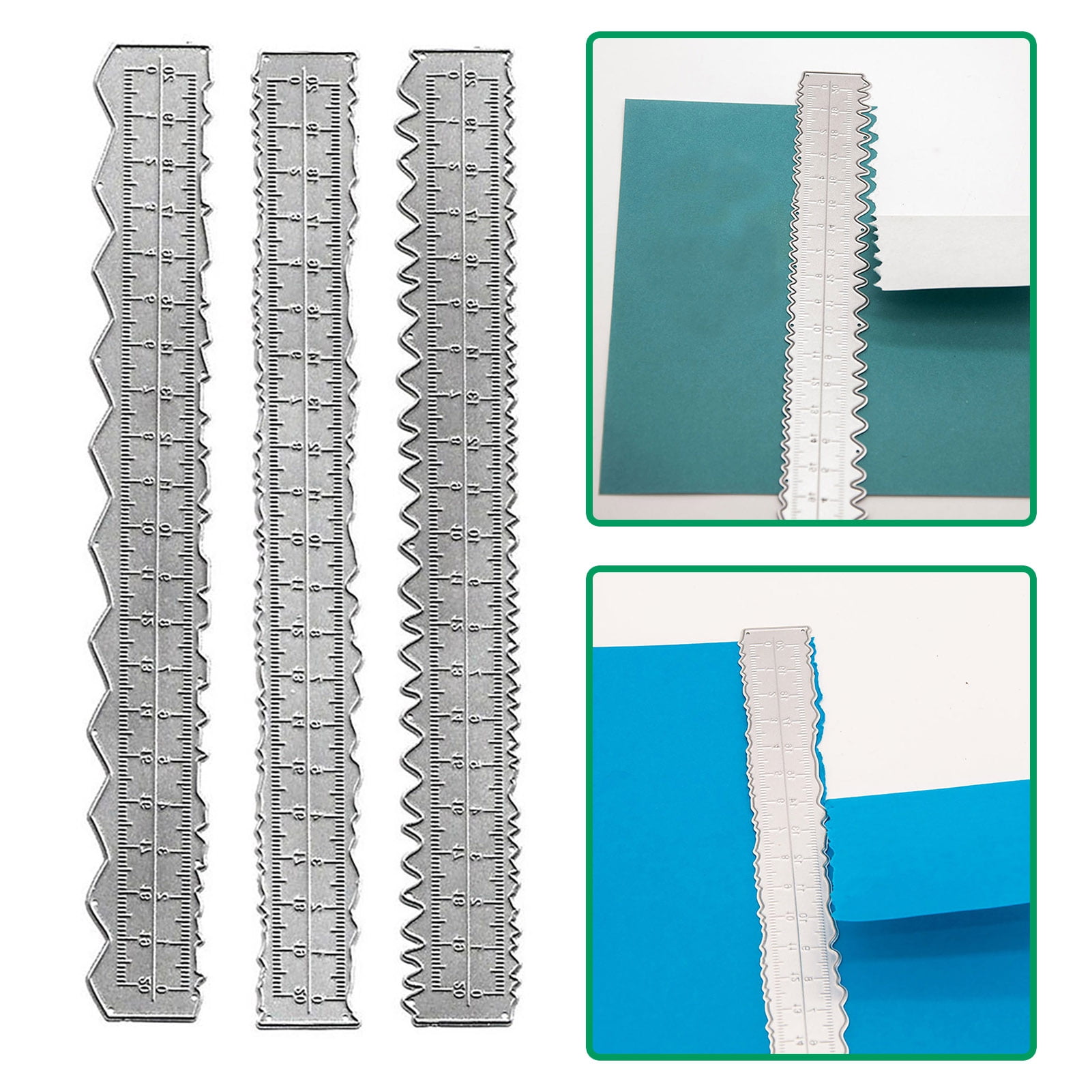 Clinaoy 3pk Metal Paper Tearing Rulers, Carbon Steel Wavy Edge Craft ...