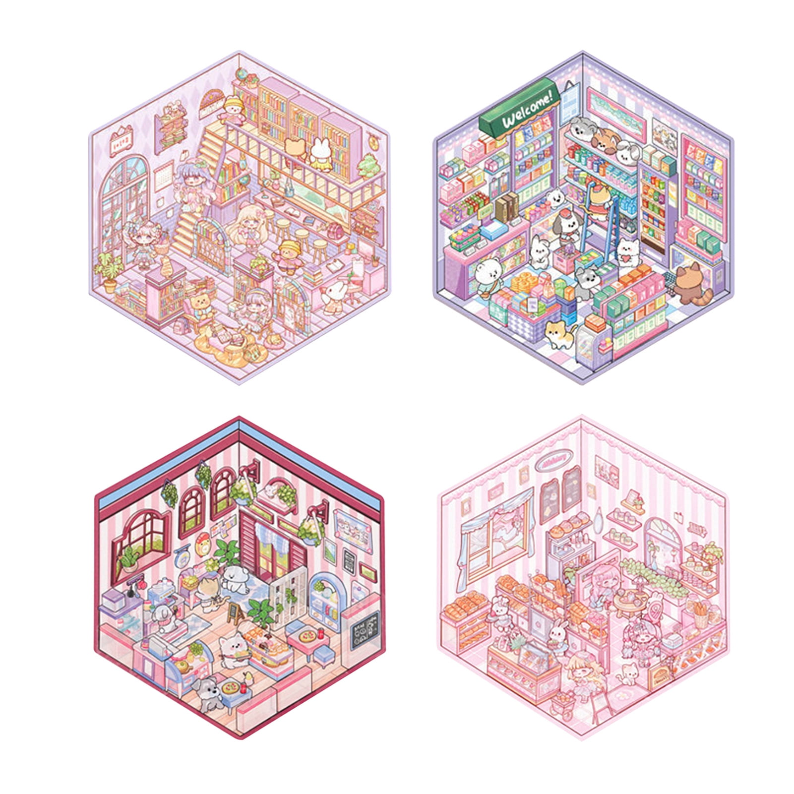 Clinaoy 4Pcs DIY 3D Miniature Scene Stickers with Tweezers Reusable ...