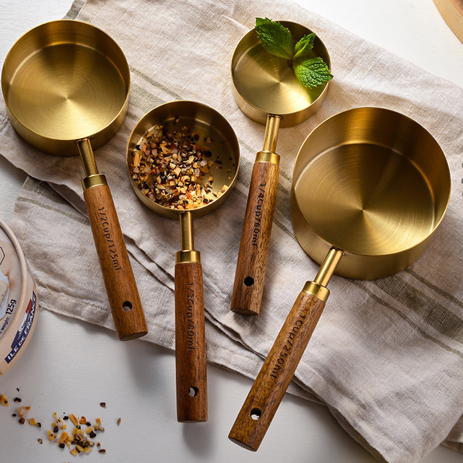 Clinaoy 4Pcs Measuring Spoon with Wooden Handle Food Grade BPA Free ...