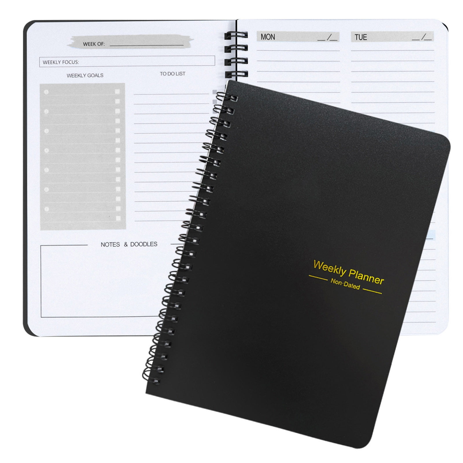 Clinaoy A5 Weekly Planner 52 Week English Daily Notebook Thick Paper ...
