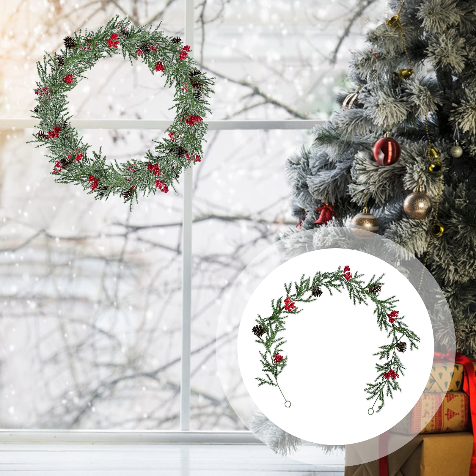 Clinaoy Artificial Rattan with Pine Cone Red Berries Design Realistic ...