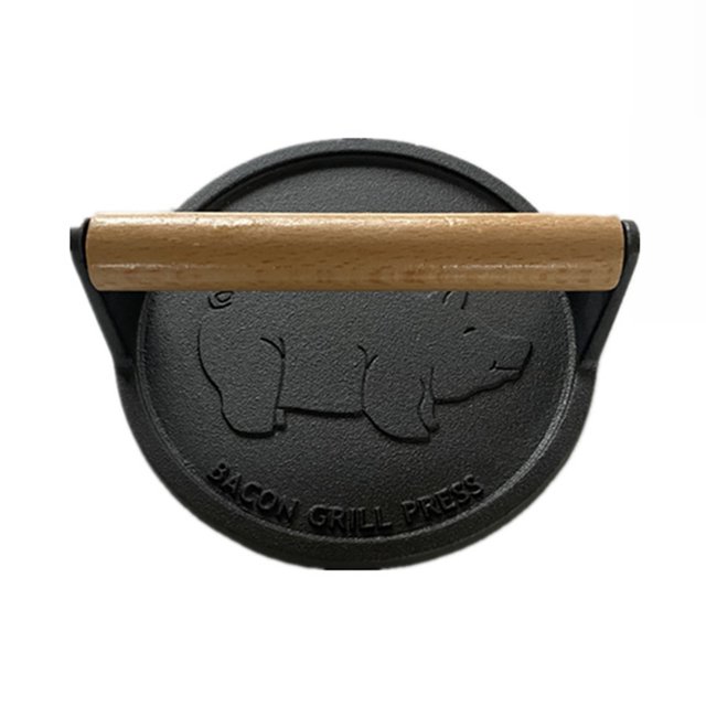 Clinaoy Burger Press with Wooden Handle Heavy-Duty Cast Iron Nonstick ...