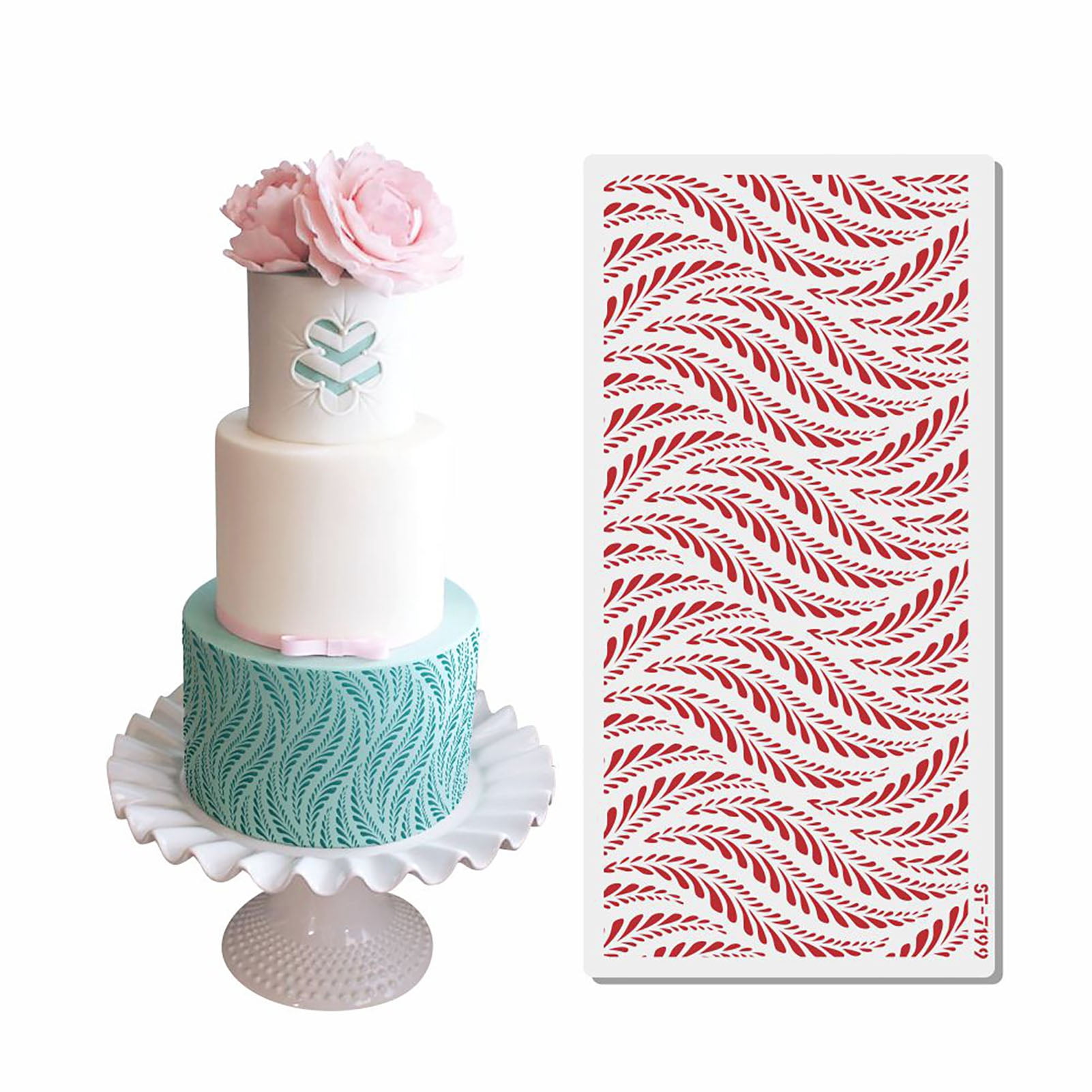 Clinaoy Cake Stencil Leaves Design Non-stick Hollow-carved Flexible ...