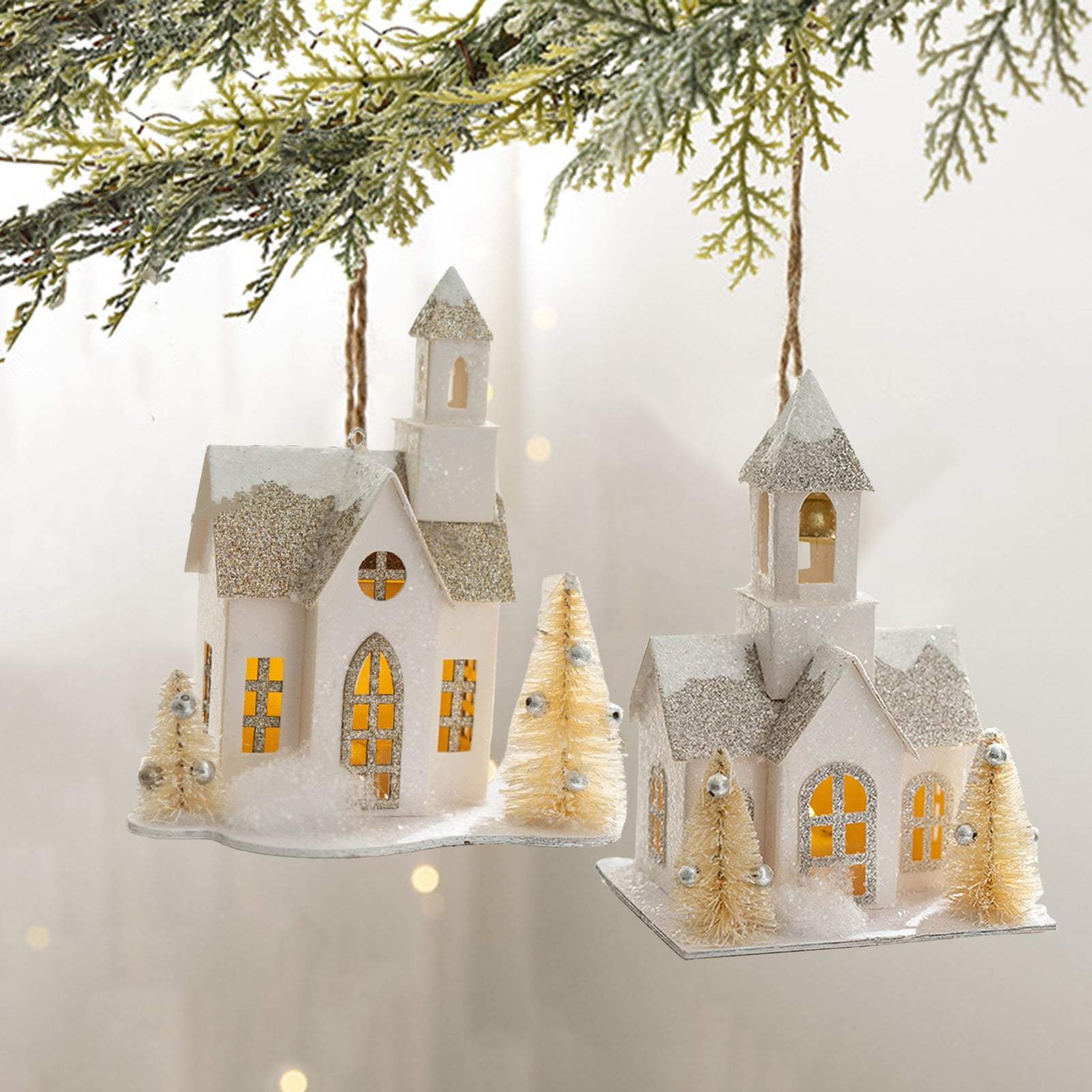 Clinaoy Christmas Village Houses Decoration Light Up Paper House ...