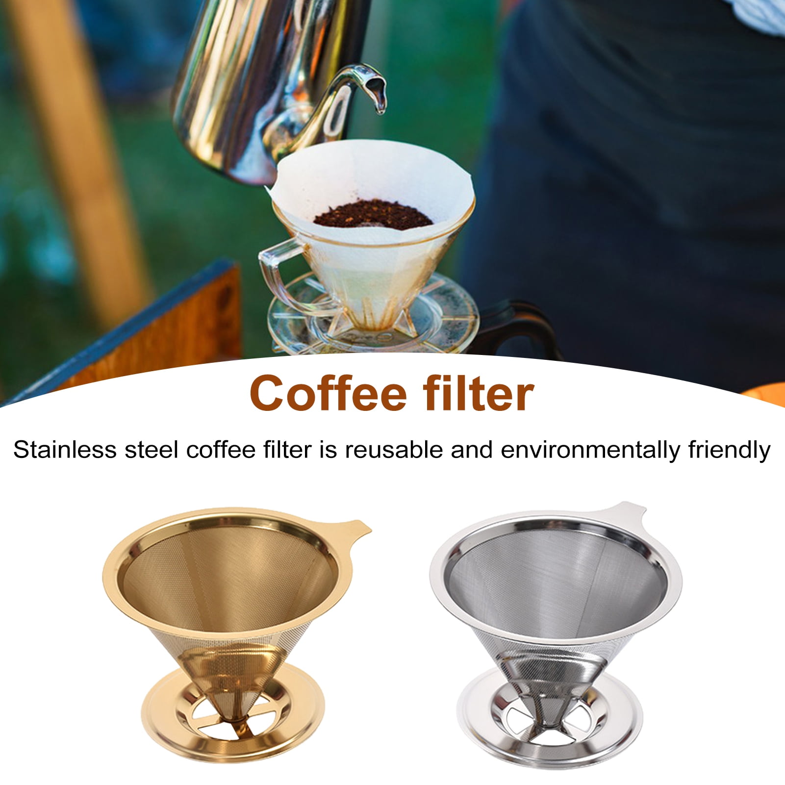 Clinaoy Coffee Filter Stainless Steel Pour Over Coffee Dripper Reusable ...