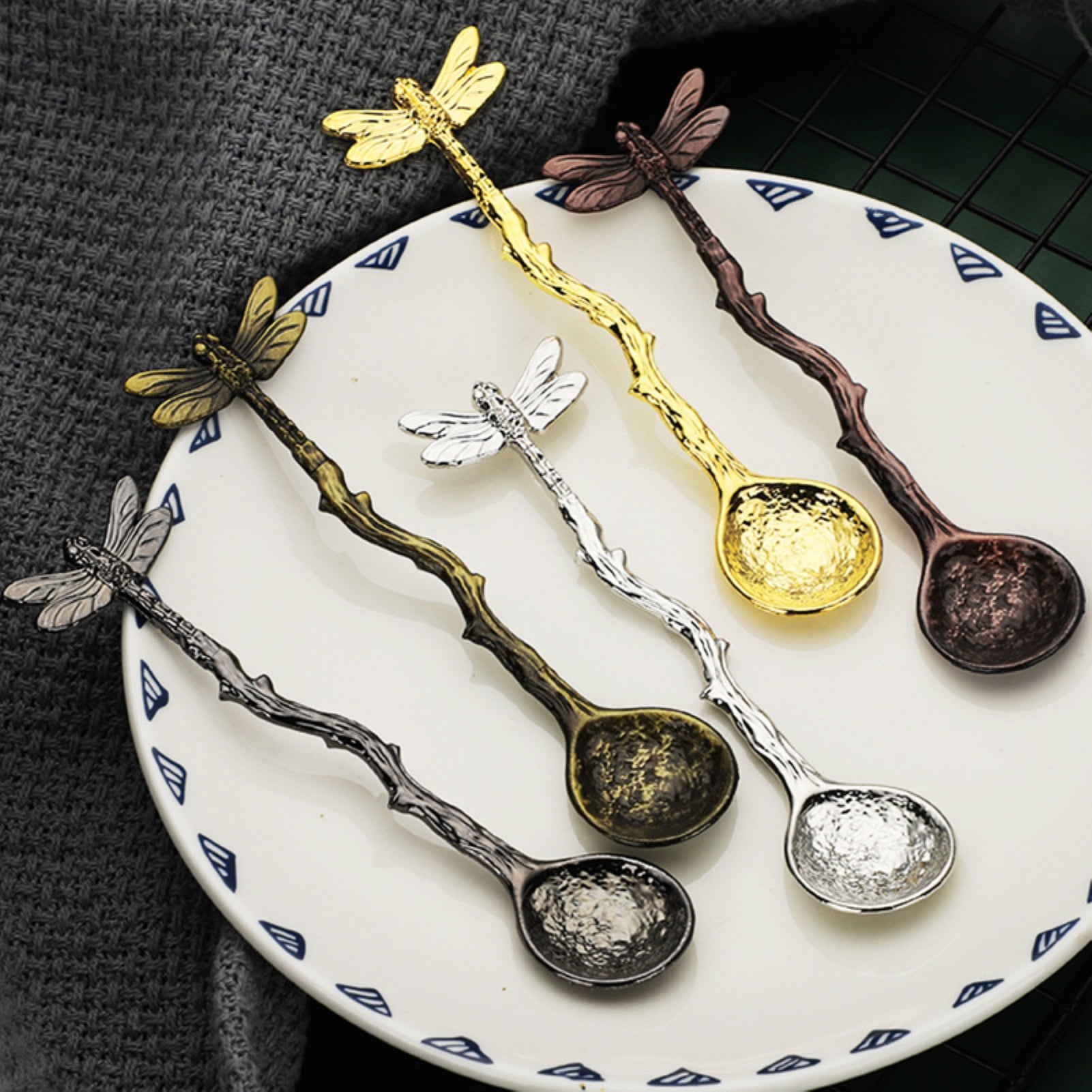 Clinaoy Coffee Spoon Vintage Hammer Effect Zinc Alloy Dragonfly Star ...