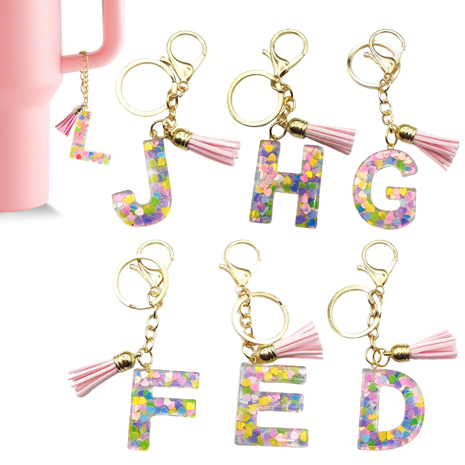 Clinaoy Colorful Acrylic Initial Keychain with Pink Tassels Decor ...