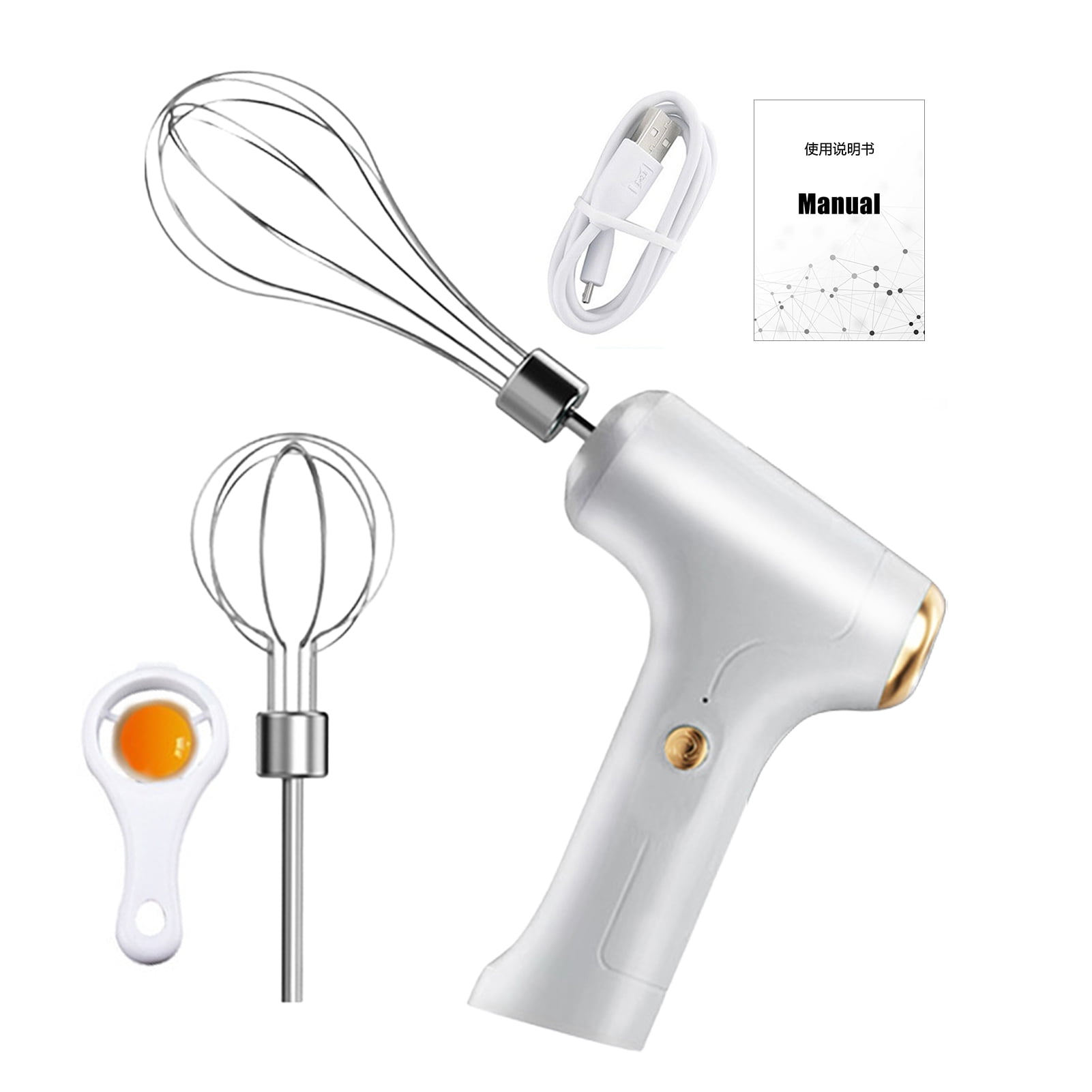 Clinaoy Cordless Electric Egg Beater with Double Mixing Head 3 Speeds ...