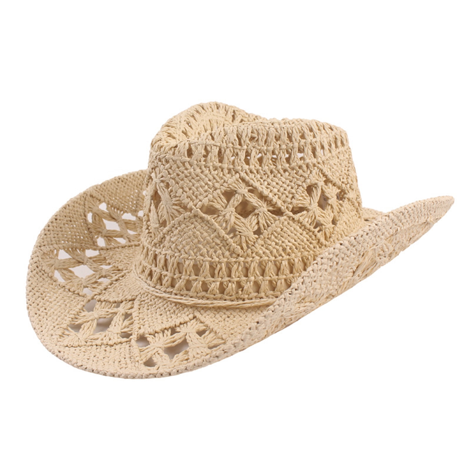 Clinaoy Cowboy Hat Classic Vintage Hollow Out Unisex Curled Edge Wide ...