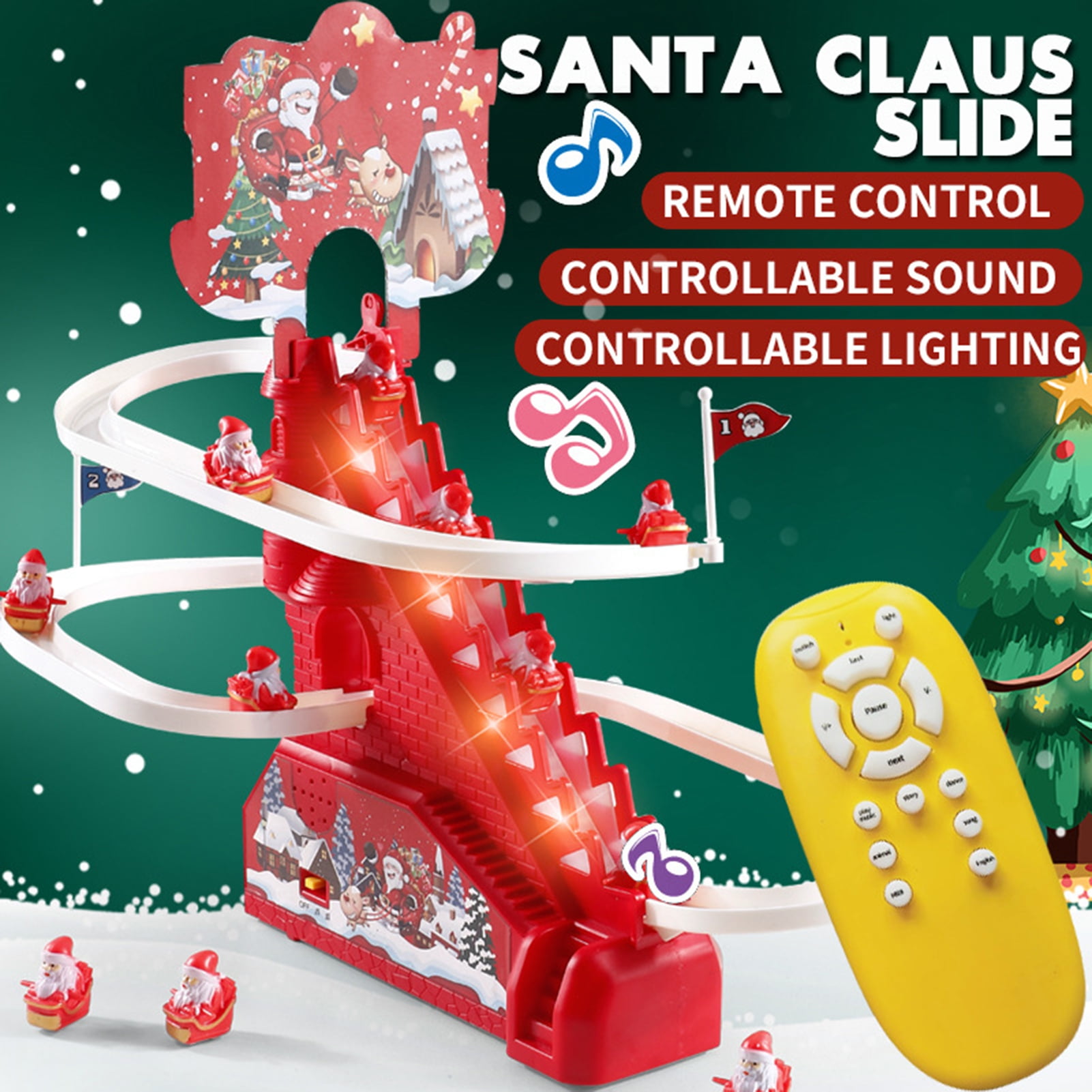 Clinaoy Electric Santa Climbing Track Toy with Light Music Remote ...