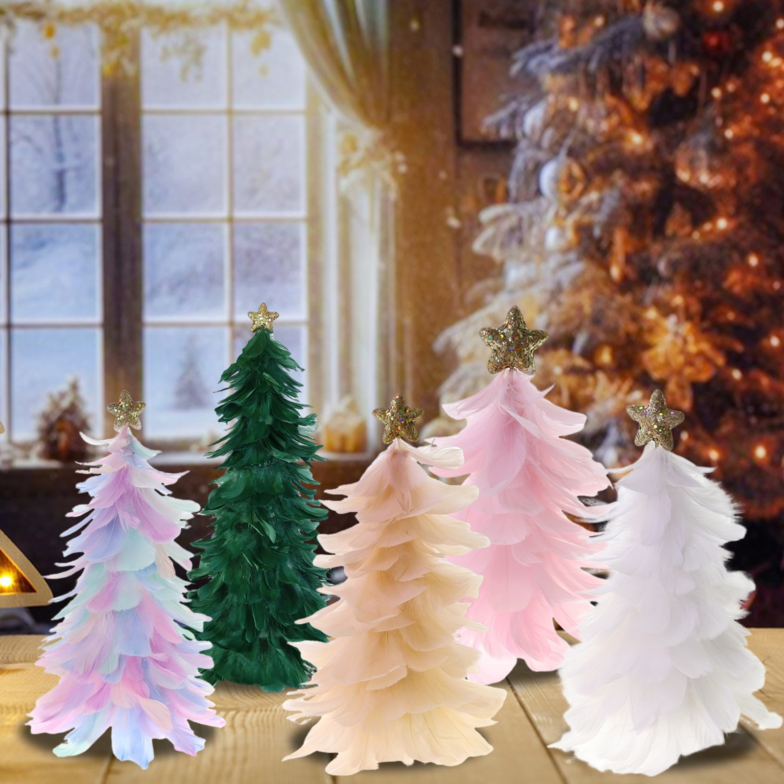 Clinaoy Feather Christmas Tree Tabletop Decoration Handcrafted Tree ...