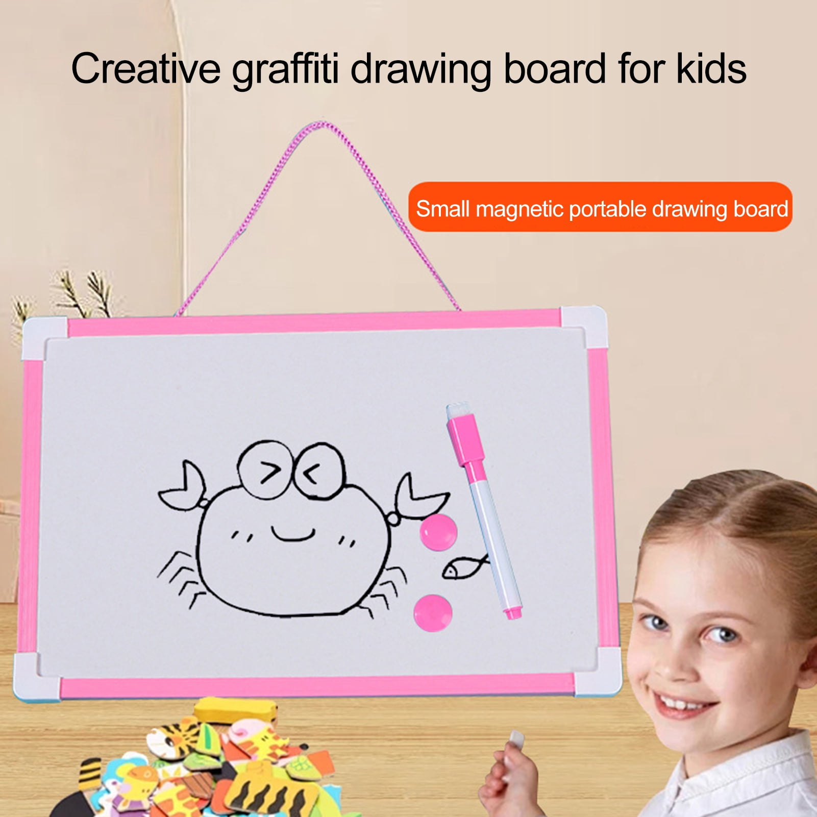 Clinaoy Hanging Rope Magnetic Whiteboard Set with PVC Frame Smooth ...