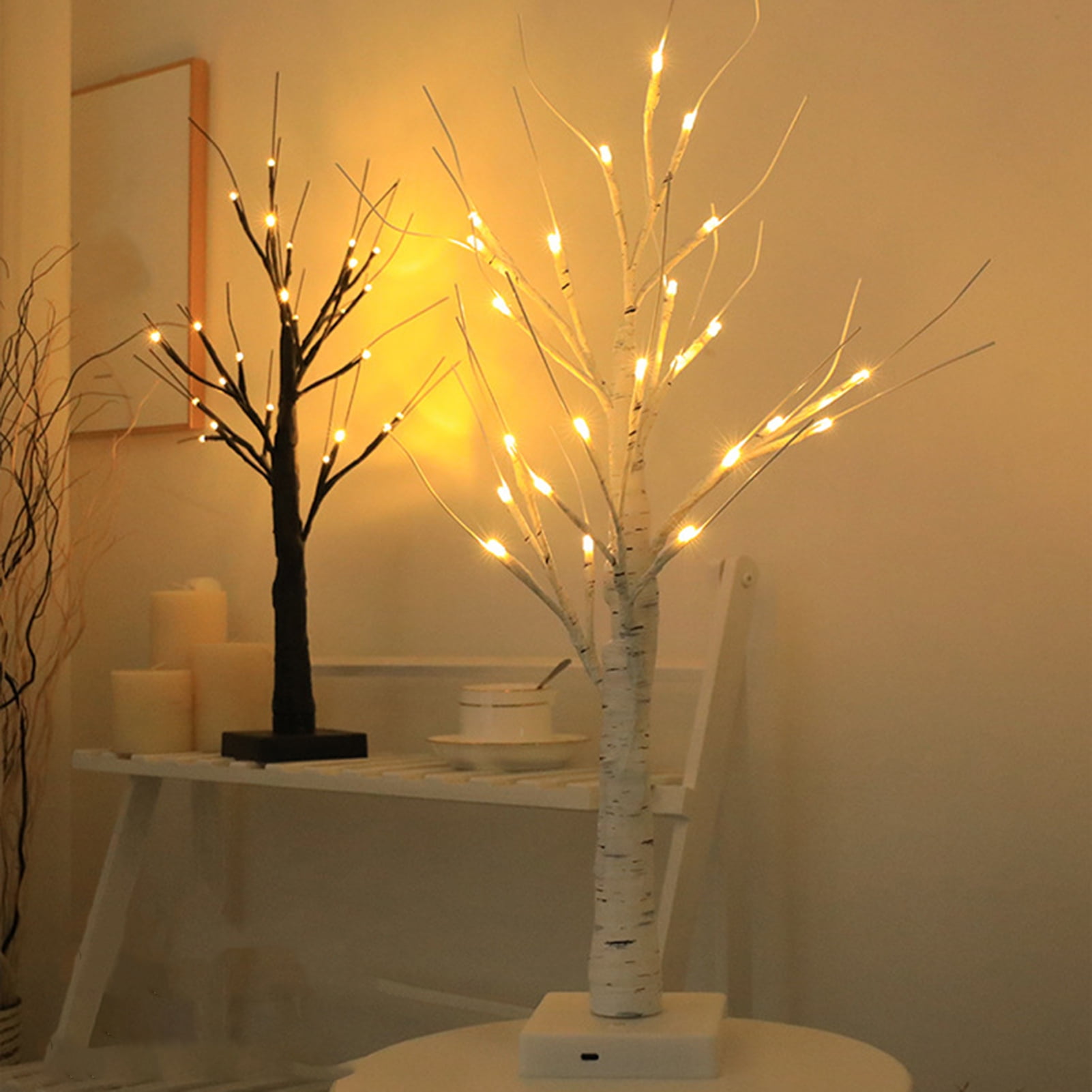 Clinaoy Lighted Birch Tree LED Night Lamp Battery Powered Flexible ...